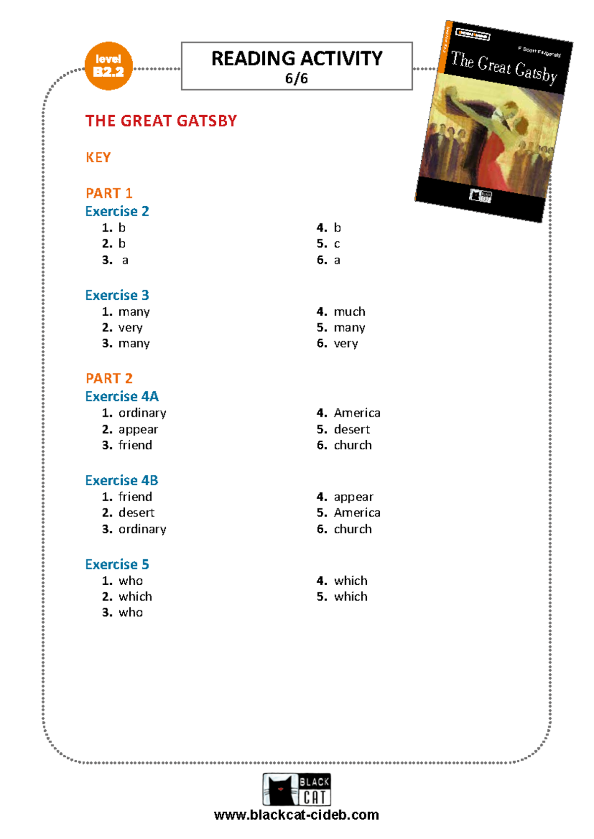 9788853007889 The-Great-Gatsby RA KEY - READING ACTIVITY 6/ blackcat ...