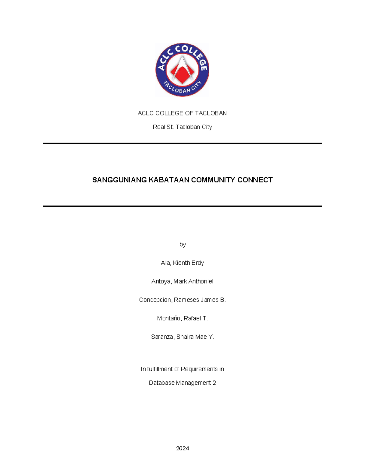 Dbms chap 1 4 - research - ACLC COLLEGE OF TACLOBAN Real St. Tacloban City SANGGUNIANG KABATAAN ...