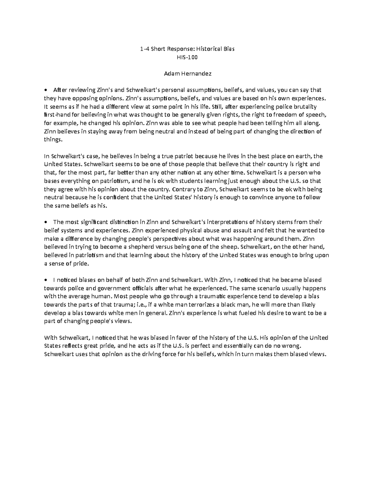 HIS wk1 1-4 short response - 1-4 Short Response: Historical Bias HIS ...