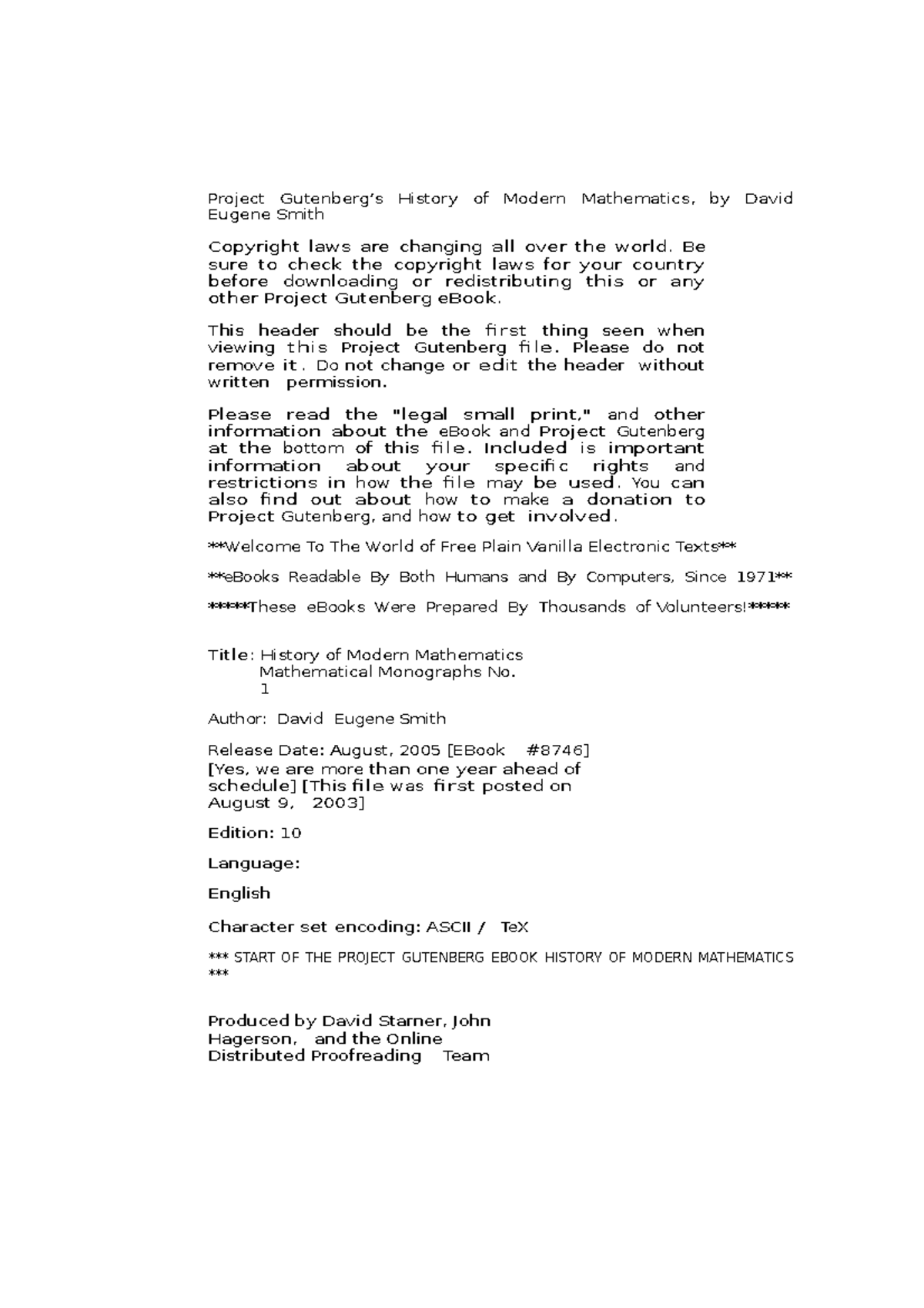 History OF Modern math - Project Gutenberg’s History of Modern ...