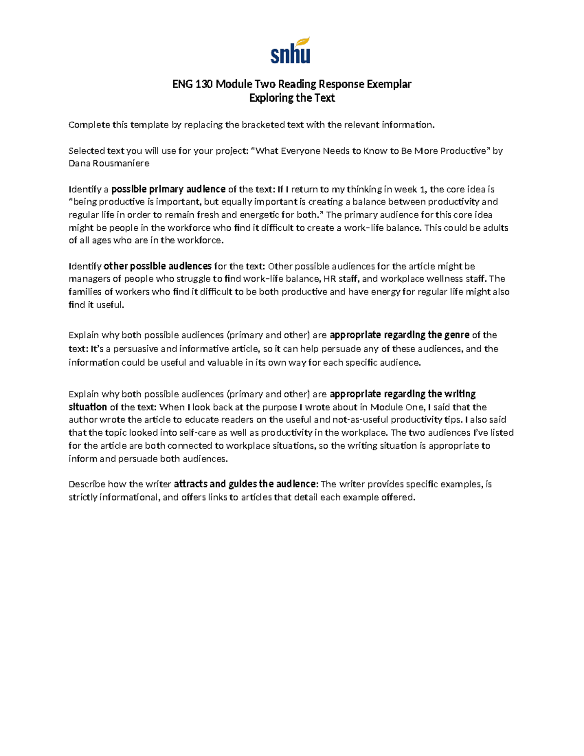 ENG 130 Module Two Reading Response Exemplar - ENG 130 Module Two ...
