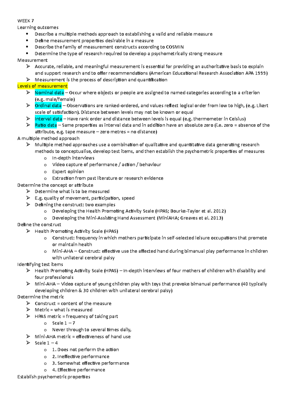 0THY305 LECTURE WEEK 7 STAT - WEEK 7 Learning outcomes Describe a ...