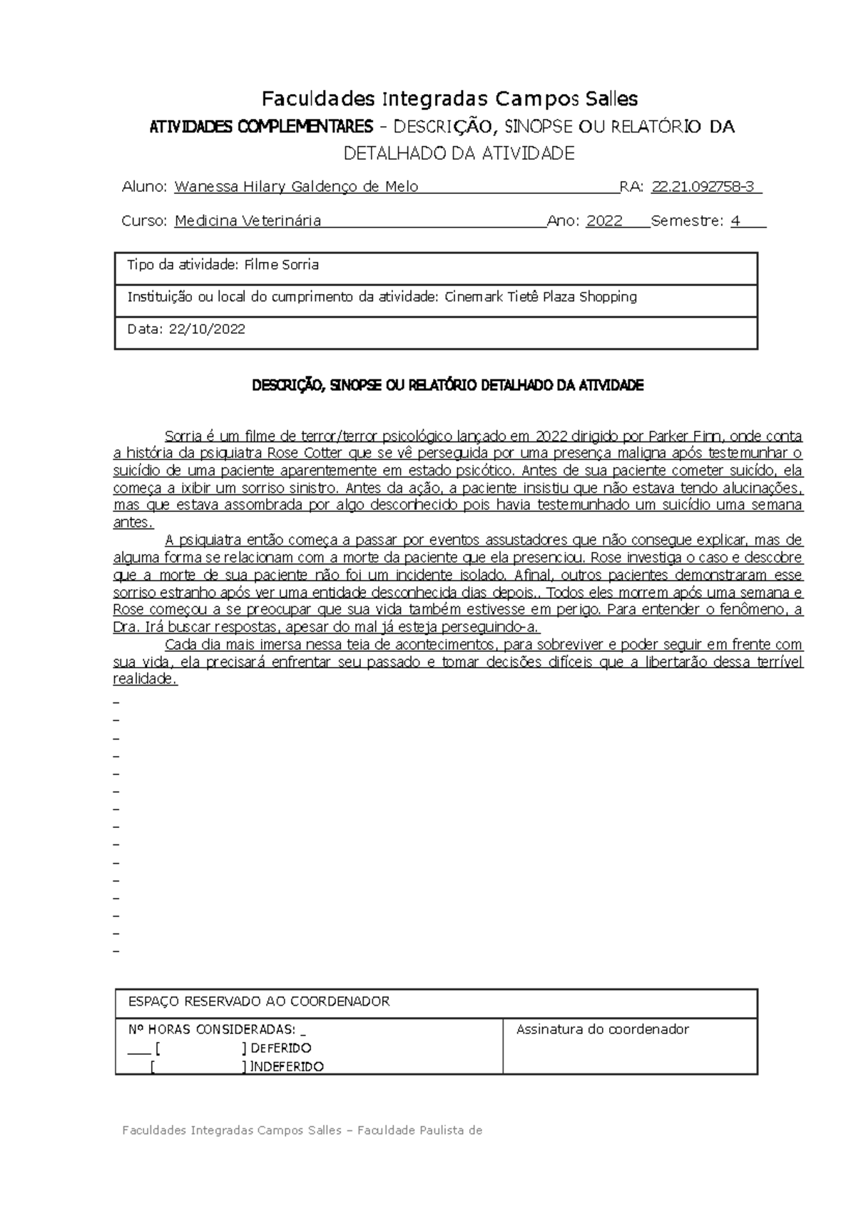 Filme sorria - ssssd - Faculdades Integradas Campos Salles – Faculdade ...