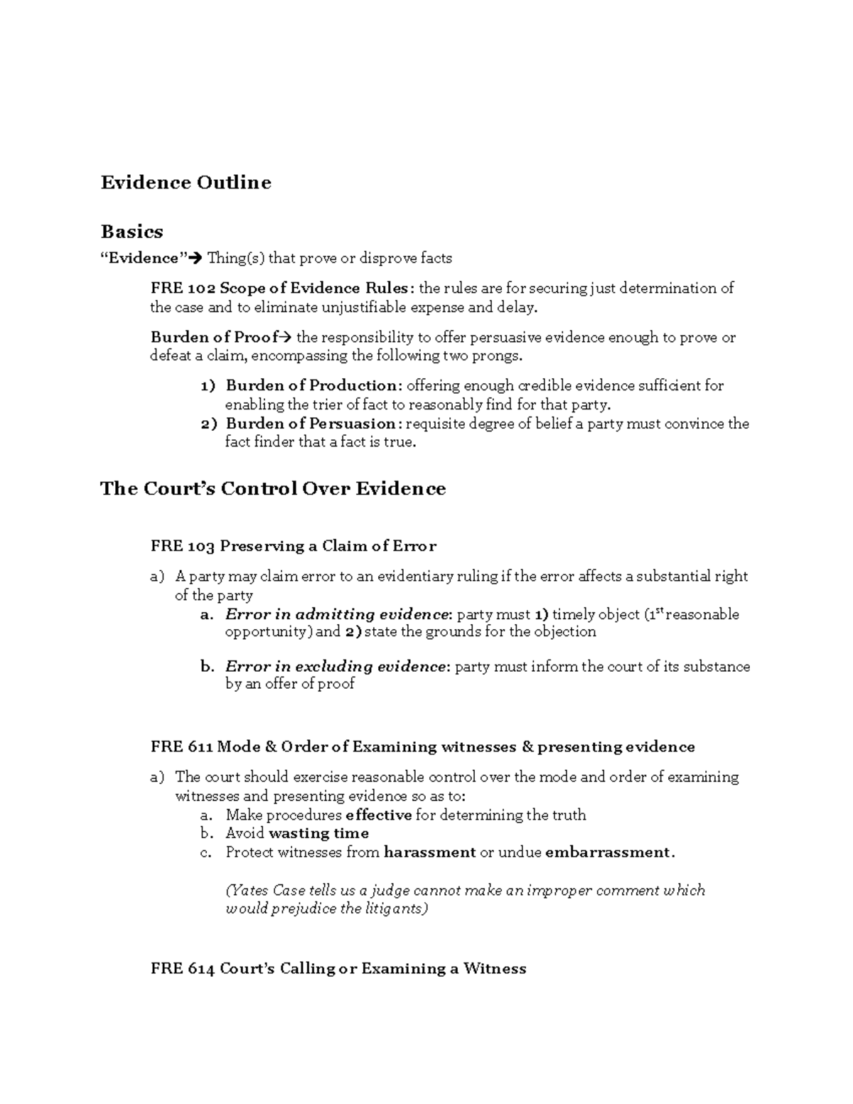 Evidence Outline - Evidence Outline Basics “Evidence” Thing(s) that ...