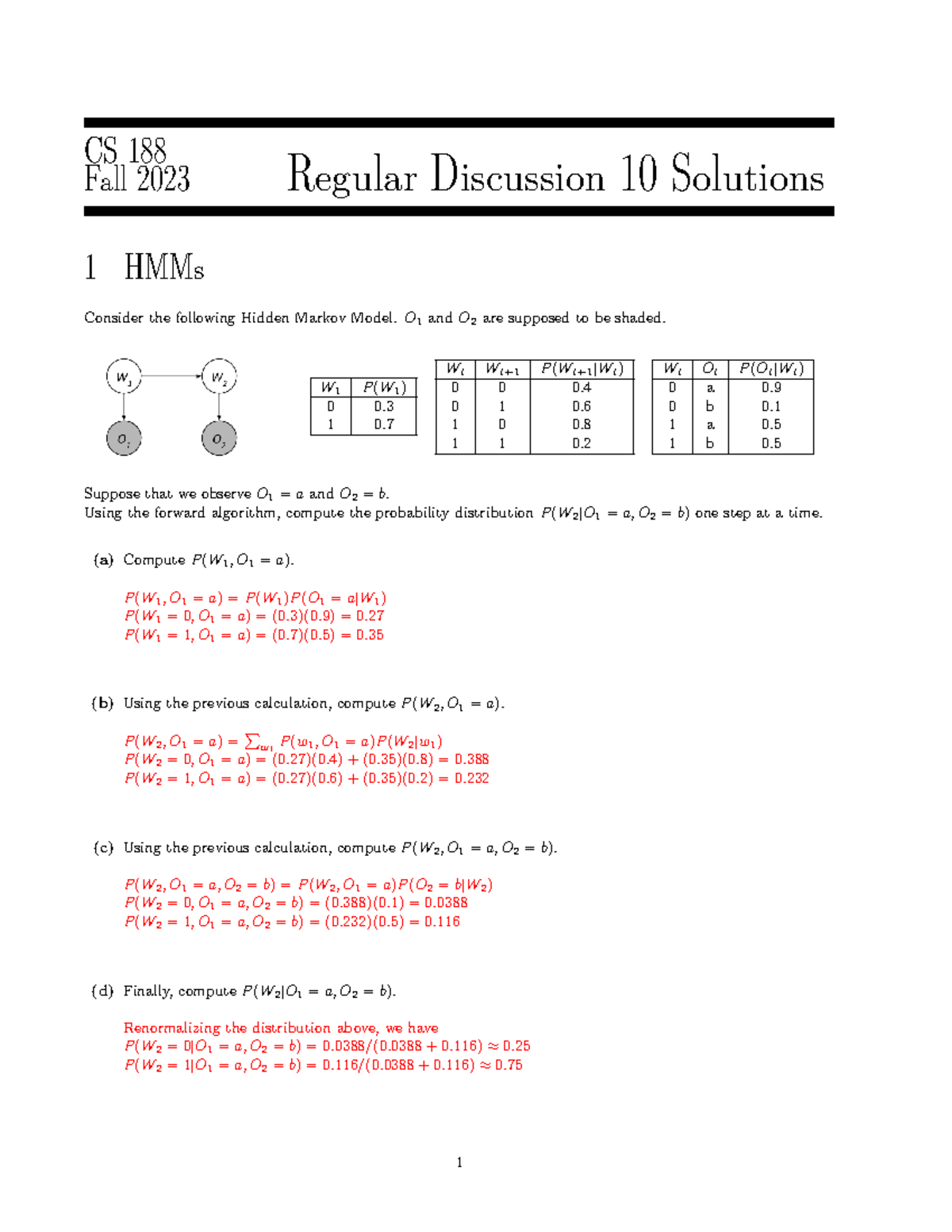 Disc10-regular-sols - discussion sol - CS 188 Fall 2023 Regular ...