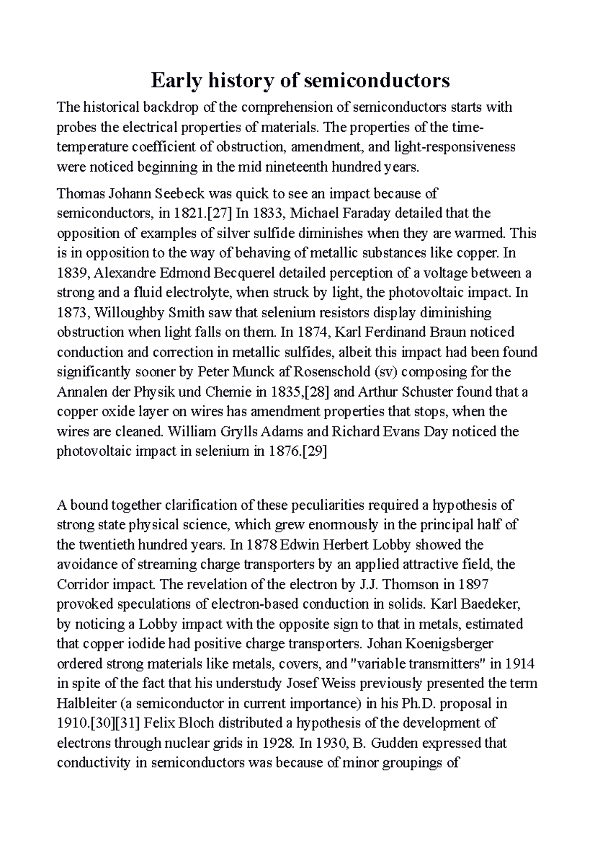 Early history of semiconductors - The properties of the time ...