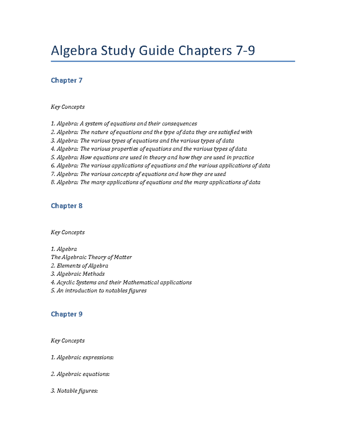 Algebra Study Guide Chapters 7-9 - Algebra Study Guide Chapters 7 ...