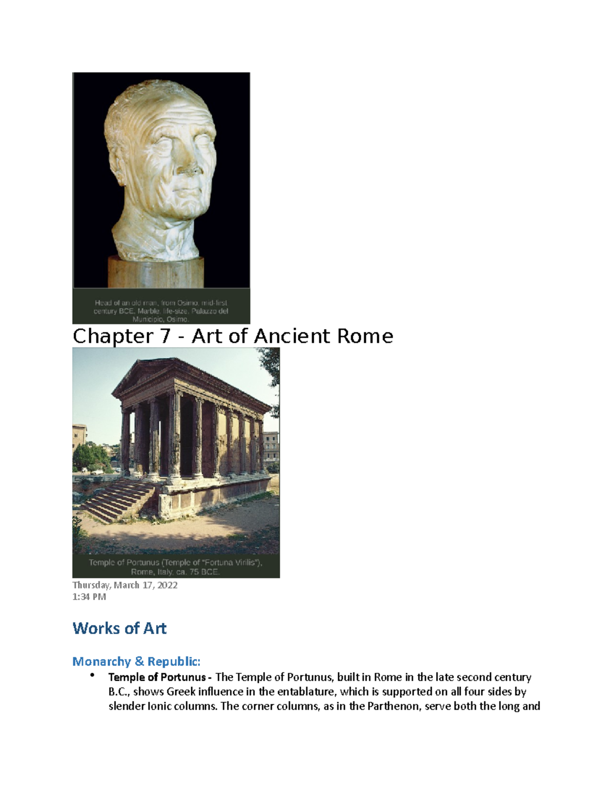 Chapter 7 - Art of Ancient Rome - , shows Greek influence in the ...