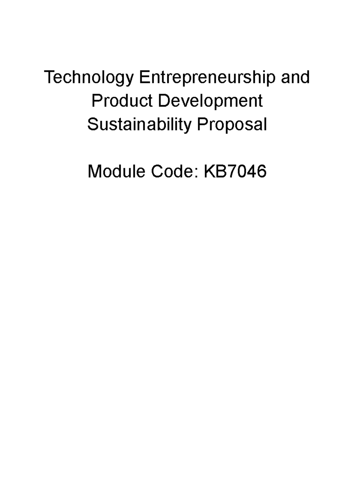 Technology Entrepreneurship and Product Development Group Work ...