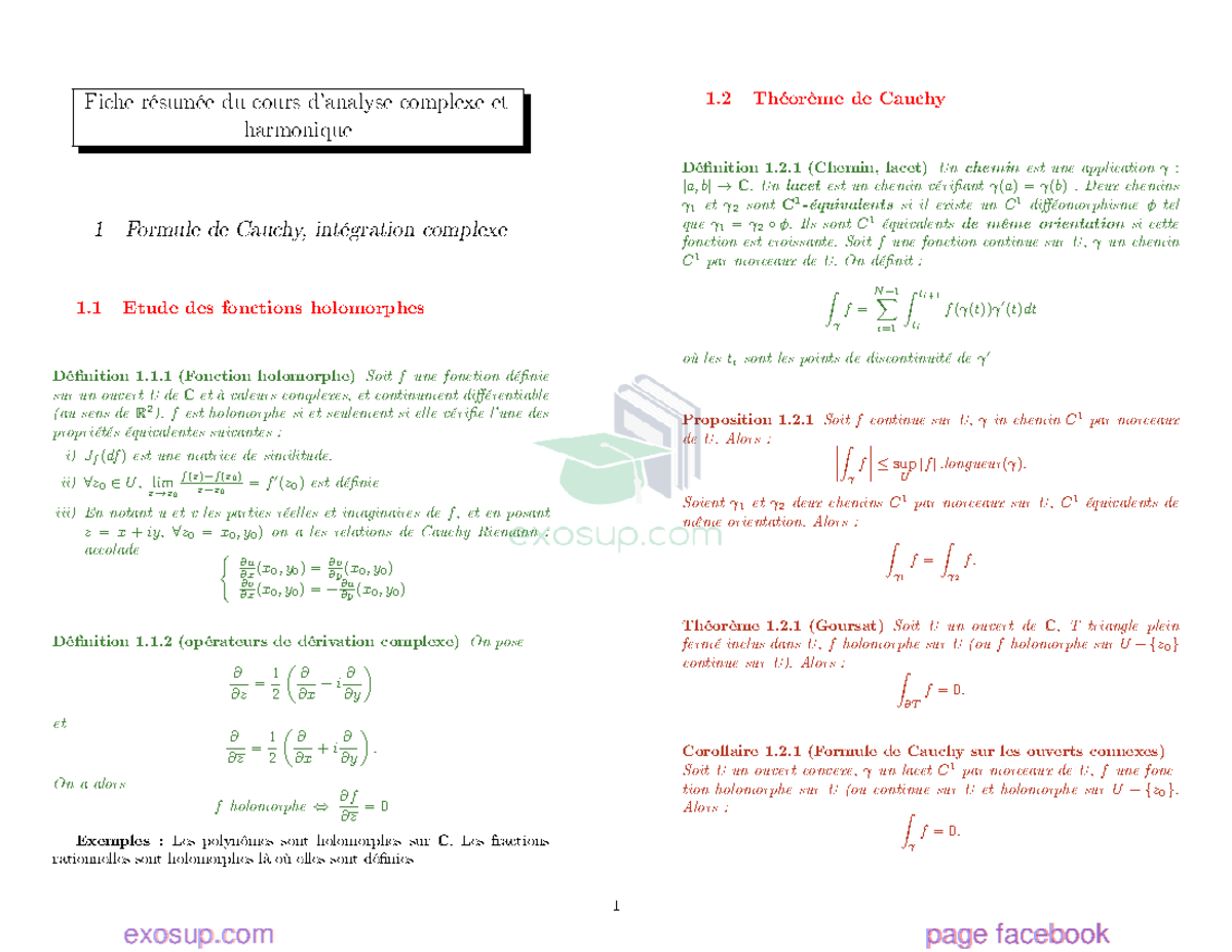 Résumé du cours d analyse complexe By Exo Sup - rés ♠é ♦ rs ♥ ②s ♦♠♣ ① ...
