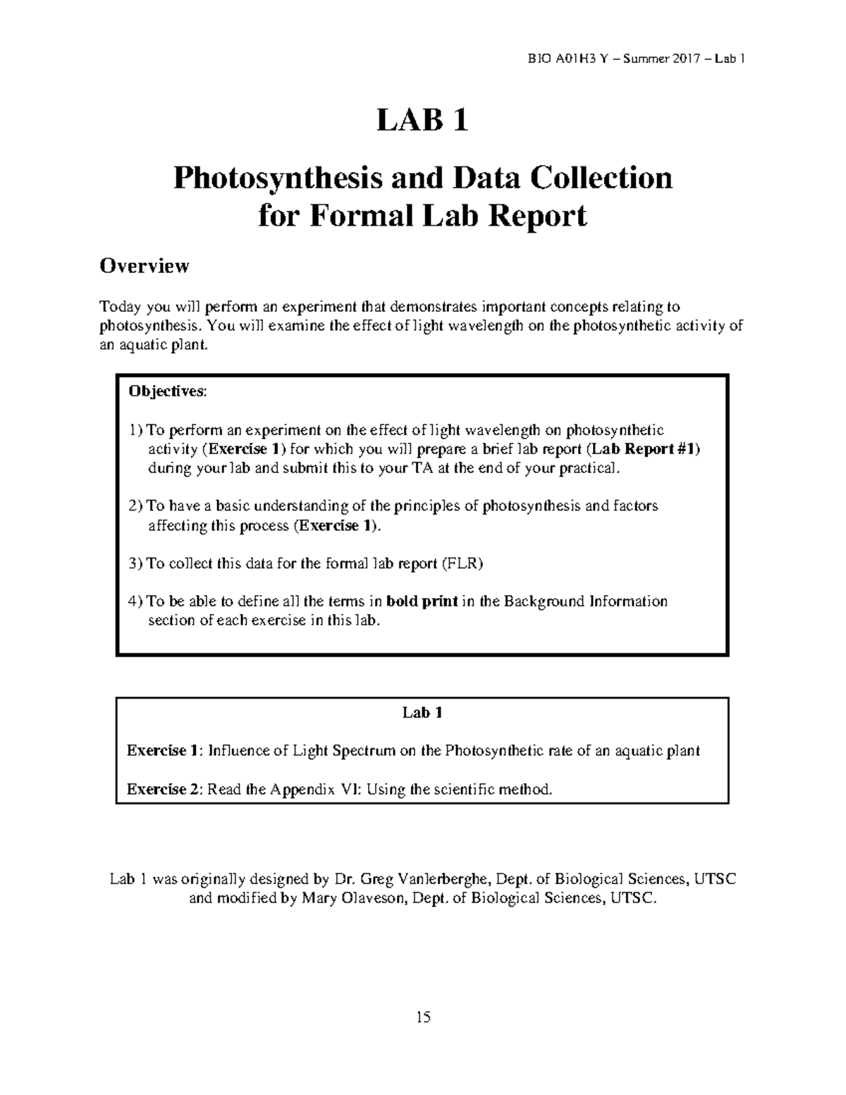03 A01 Lab 1 Photosynthesis Y2017 - LAB 1 Photosynthesis and Data ...