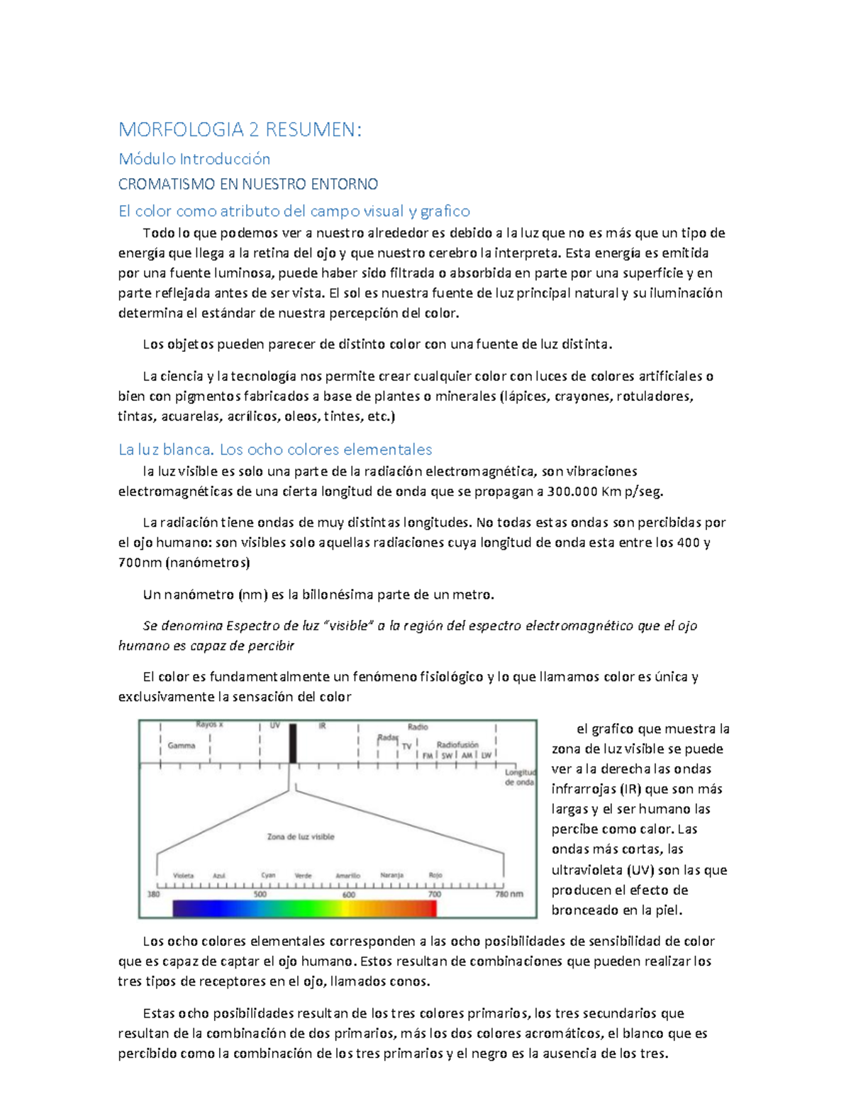 Morfologia 2 Resumen - MORFOLOGIA 2 RESUMEN: Módulo Introducción CROMATISMO EN NUESTRO ENTORNO ...