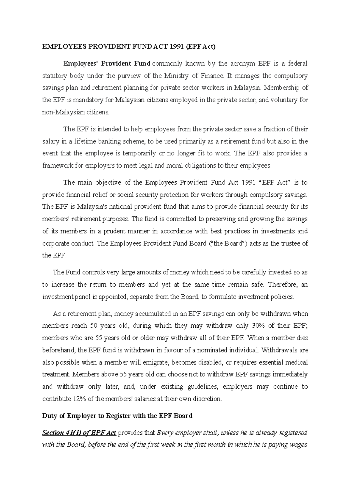 Employees Provident FUND ACT 1991 - EMPLOYEES PROVIDENT FUND ACT 1991 ...