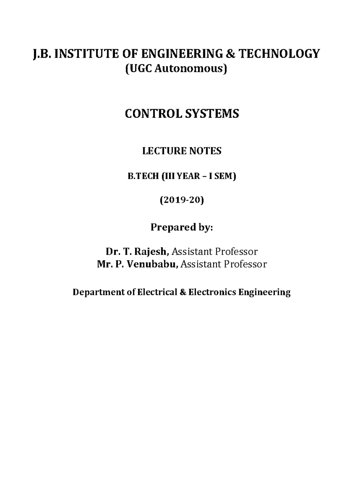 Control-Systems-Notes - J. INSTITUTE OF ENGINEERING & TECHNOLOGY (UGC ...