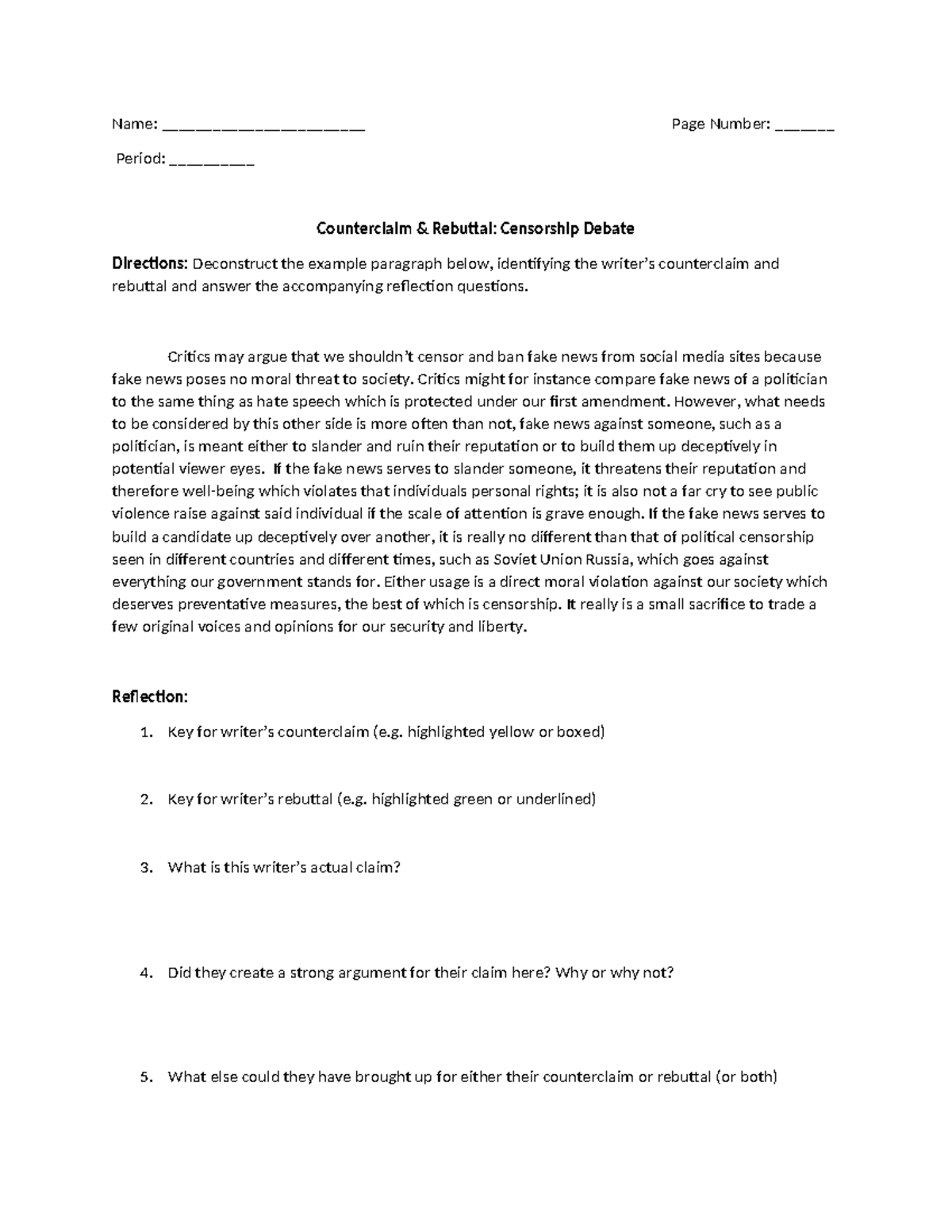 Counterclaim Rebuttal Censorship Argument 1 - Name ...