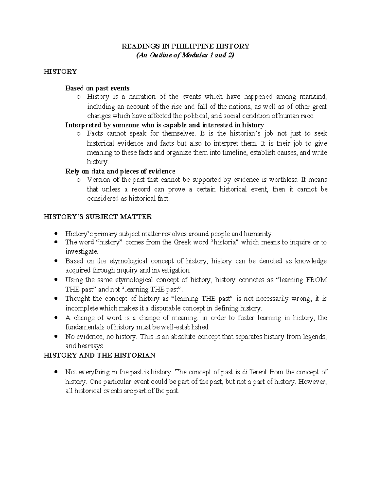 Reviewer Midterm-RPH - READINGS IN PHILIPPINE HISTORY (An Outline of ...