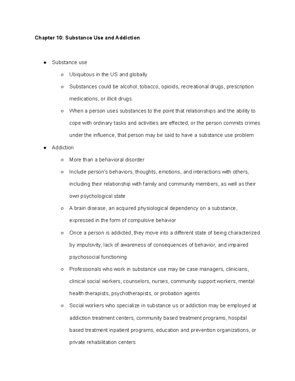 Chapter 10 Notes - Chapter 10: Substance Use and Addiction Substance ...