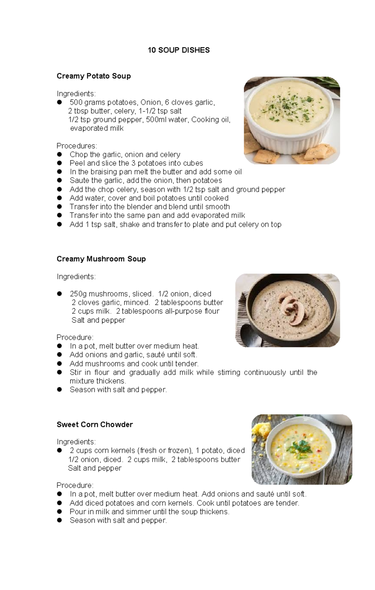 SOUP AND Appetizer - 10 SOUP DISHES Creamy Potato Soup Ingredients: 500 ...