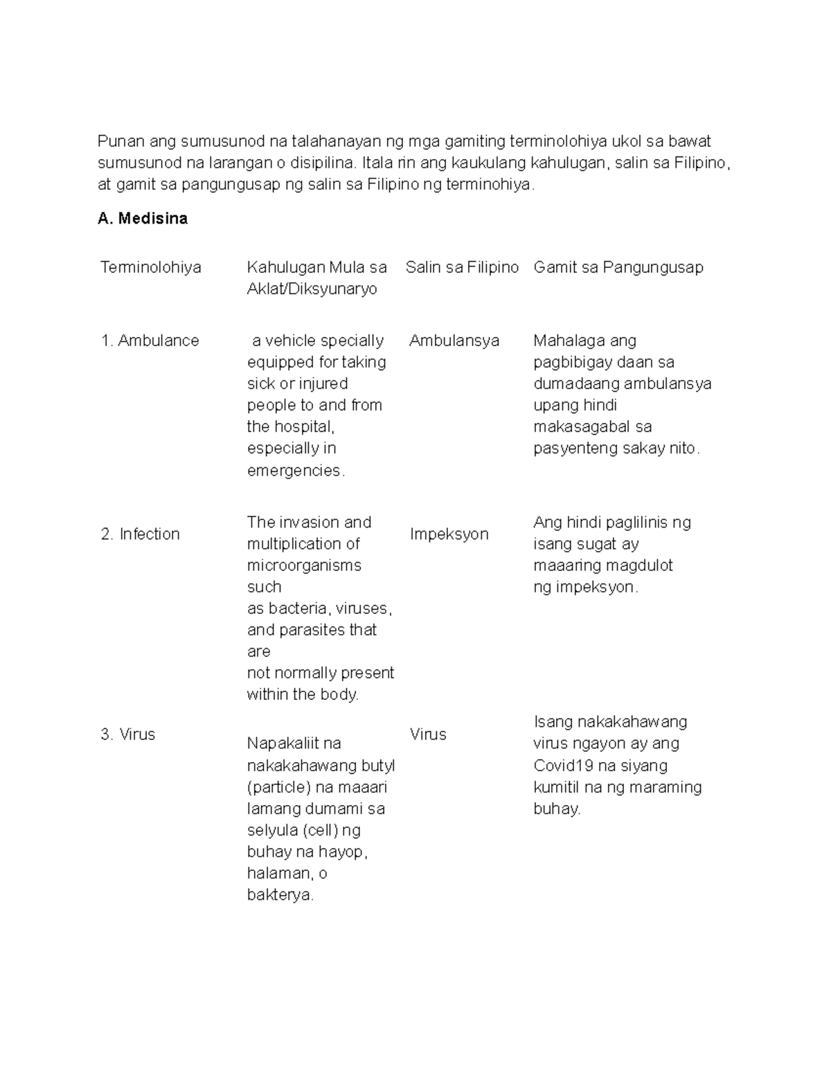 Gawain 2 - FIlipino ng terminolohiya - Punan ang sumusunod na ...