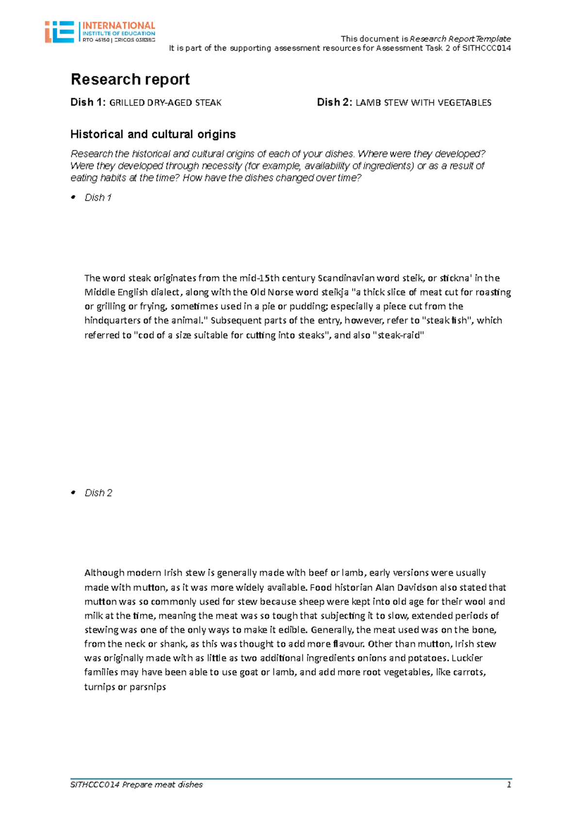 Research Report Template - It is part of the supporting assessment ...