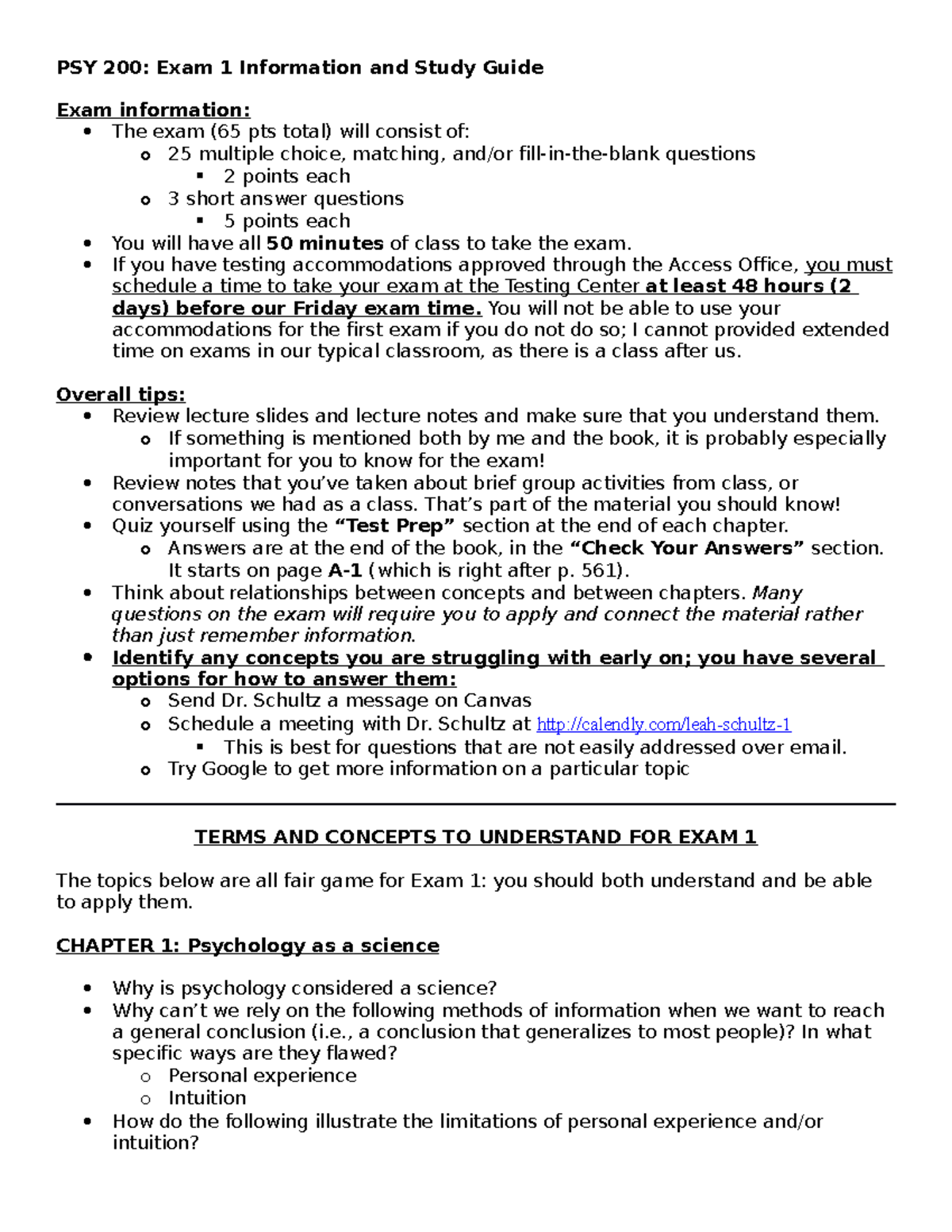 Exam 1 Study Guide - exam 1 overall - PSY 200: Exam 1 Information and ...