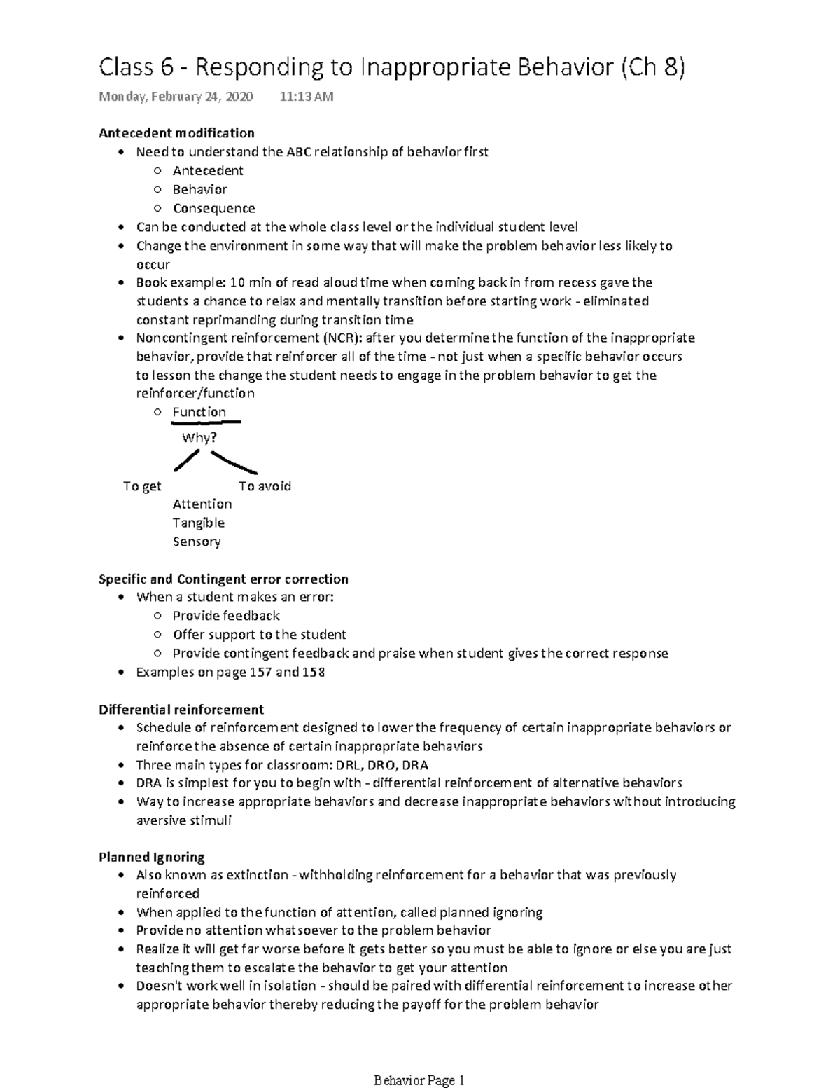 Class 6 - Responding to Inappropriate Behavior (Ch 8) - Contingent ...
