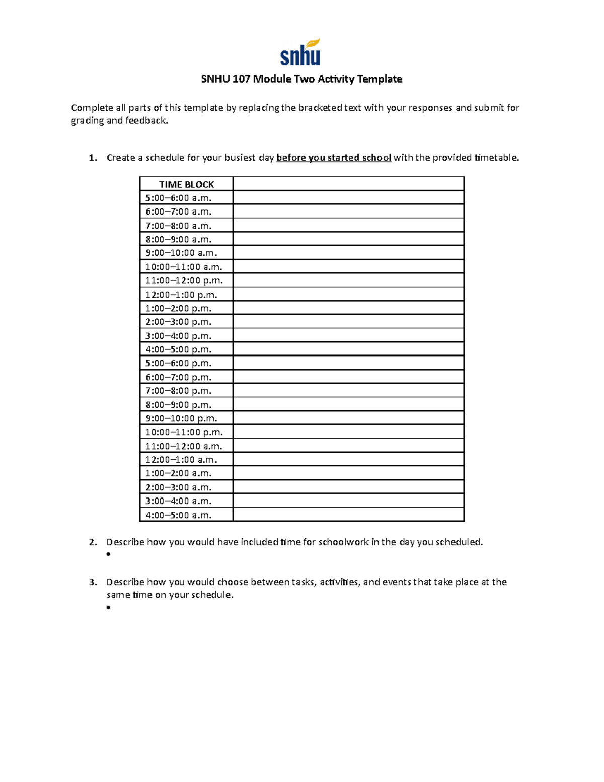 SNHU 107 Module Two Activity Template - SNHU 107 Module Two Activity ...