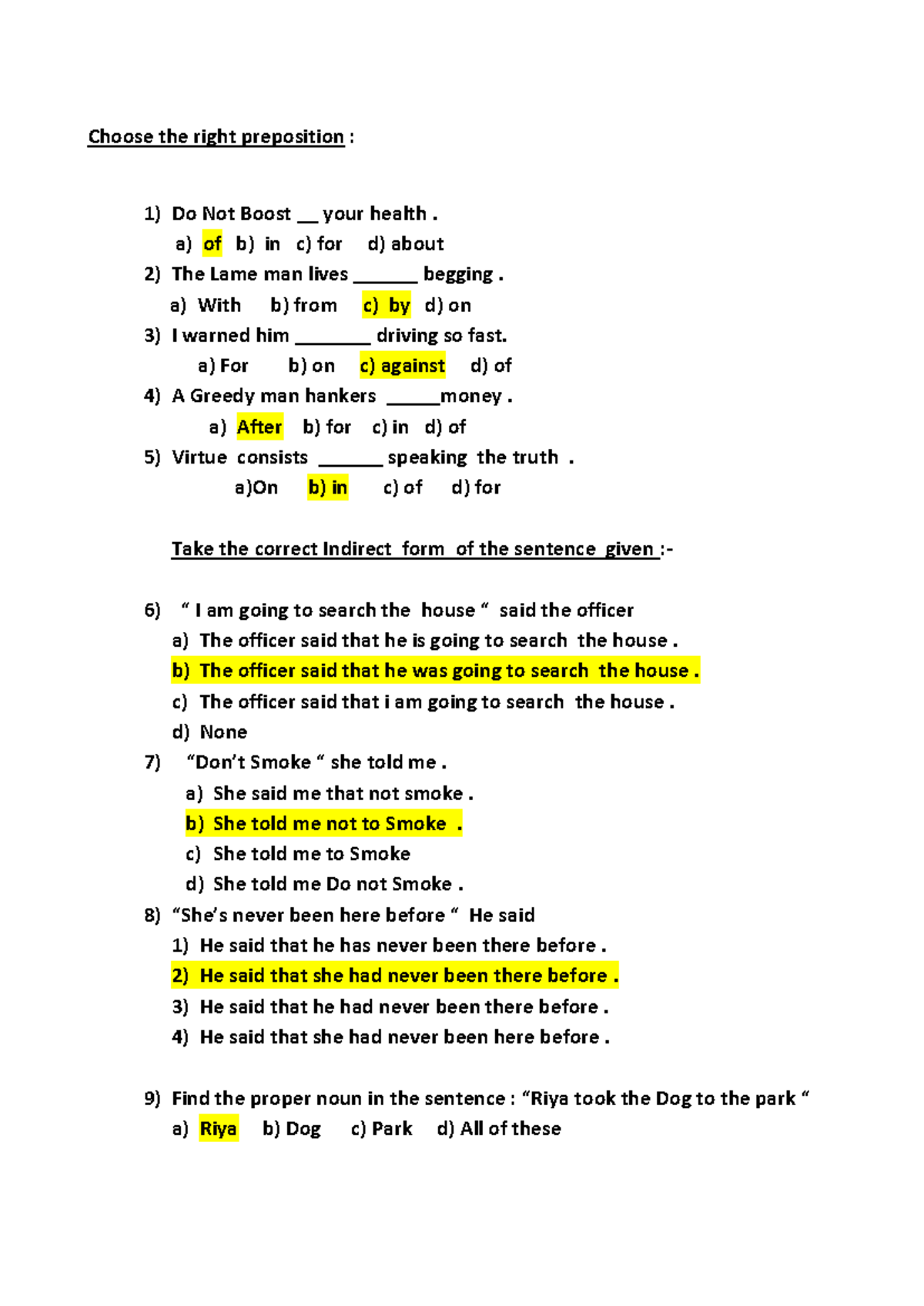 Answers - Model Qp - BPWSK206 - Choose the right preposition : 1) Do ...