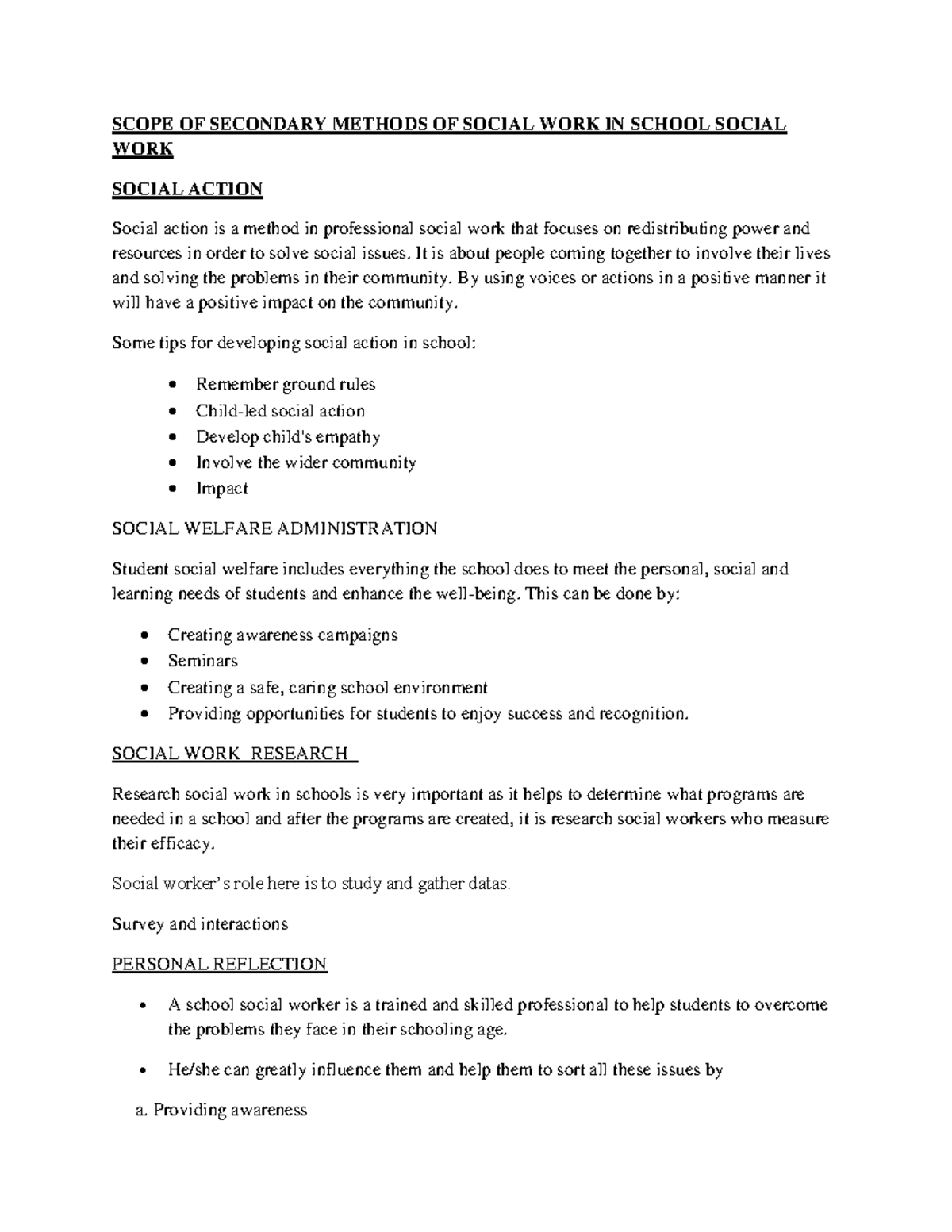 SSW - school social work - SCOPE OF SECONDARY METHODS OF SOCIAL WORK IN ...