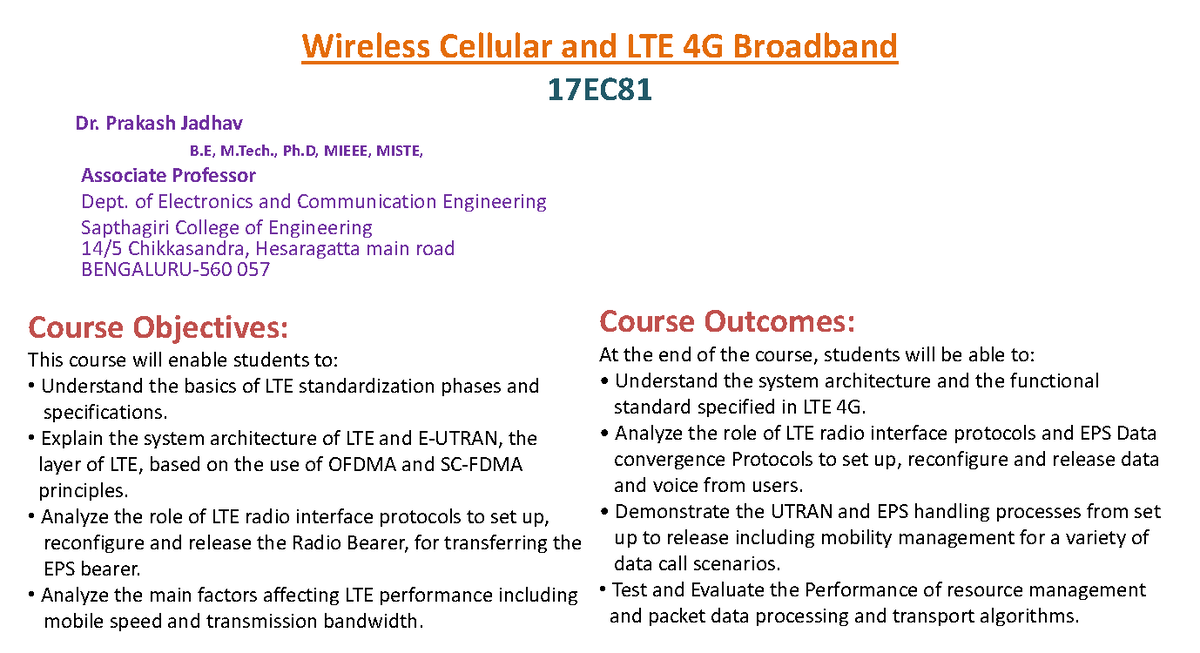 Wireless LTE 1 module ppt - Wireless Cellular and LTE 4G Broadband 17EC ...