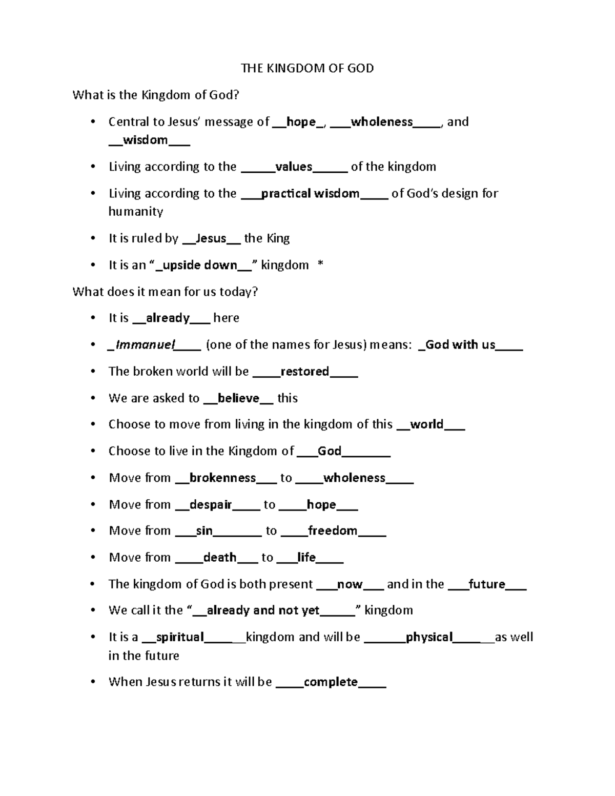 THE Kingdom OF GOD - Lecture notes topic 8 - THE KINGDOM OF GOD What is ...