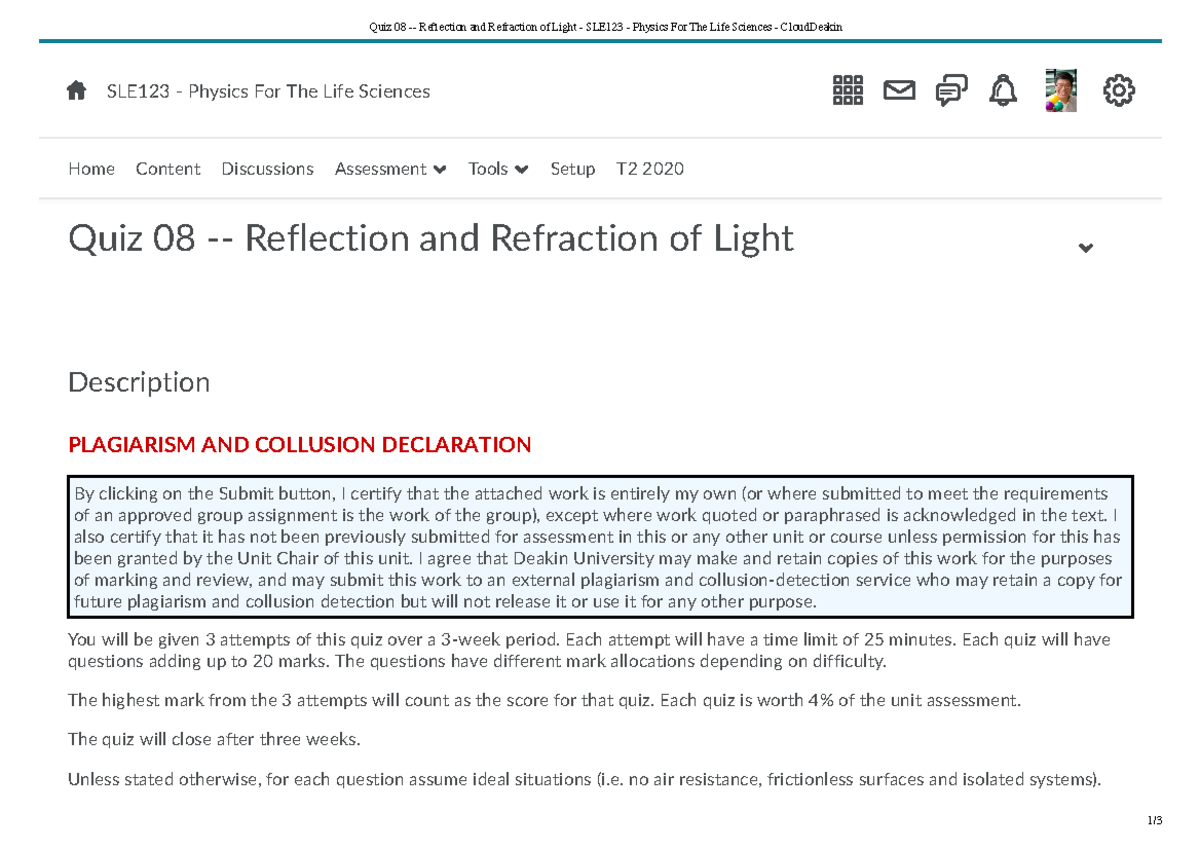Sample Quiz 08 questions - Quiz 08 - Reflection and Refraction of Light ...