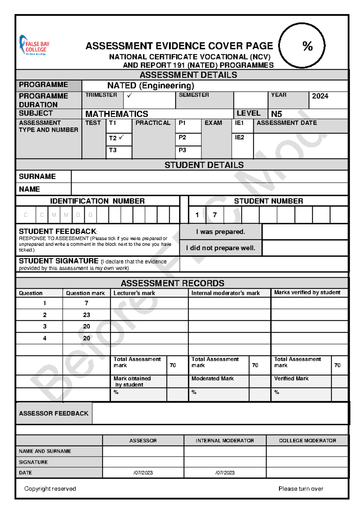 Maths N5 Test 2 T2 2024 - Practice - Copyright reserved Please turn ...