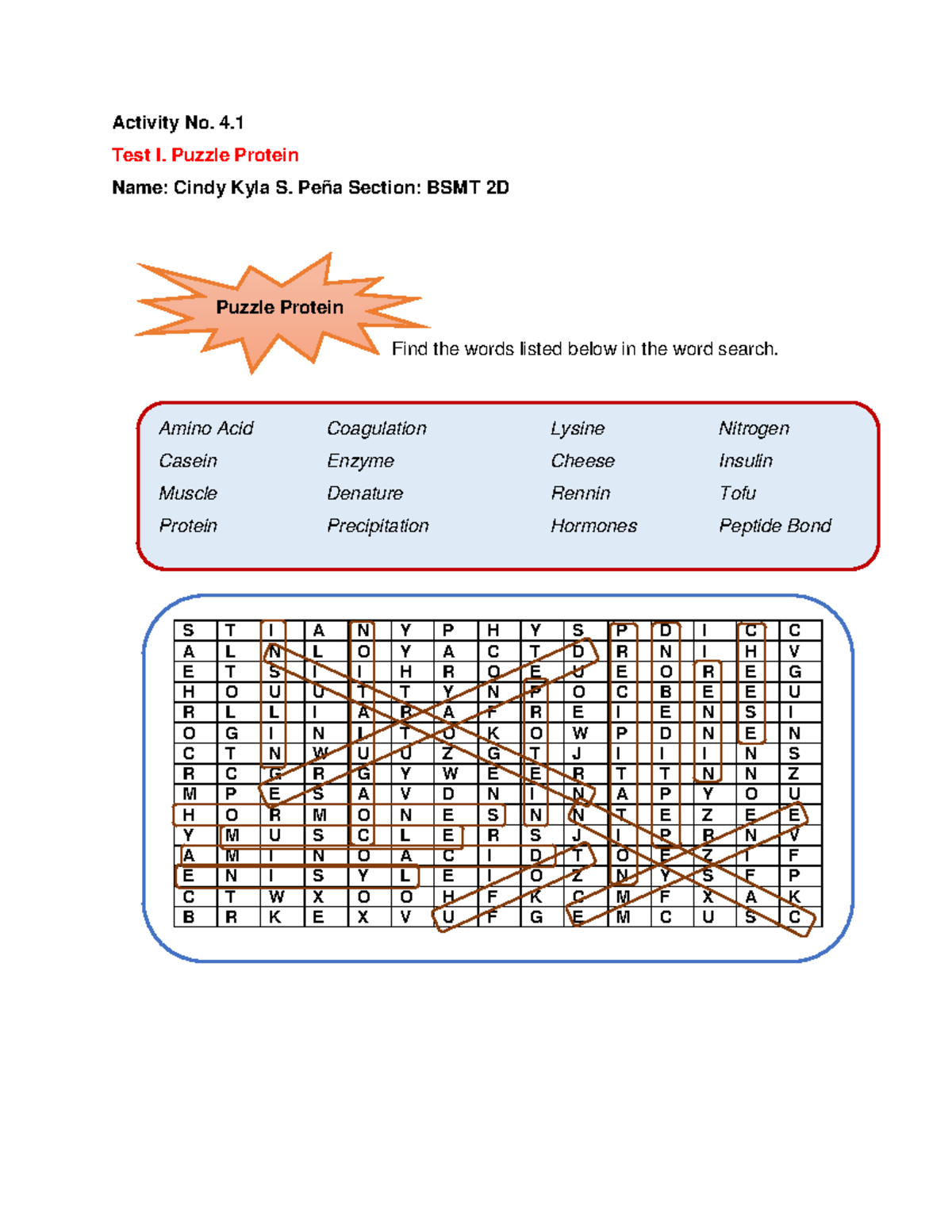 Activity No. 4.1 Puzzle Protein - Activity No. 4. Test I. Puzzle ...