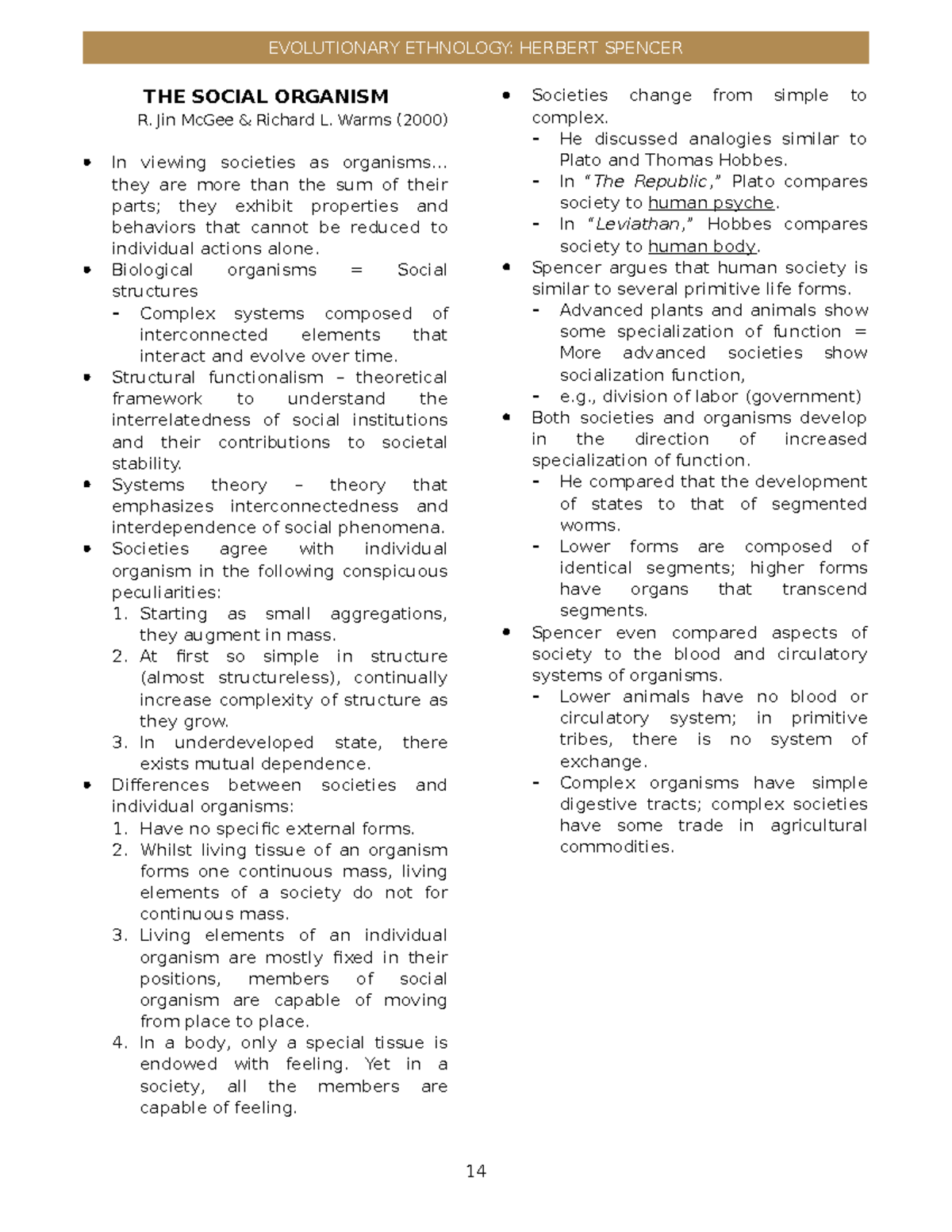 Reading Notes 4 - Anthropology - THE SOCIAL ORGANISM R. Jin McGee ...