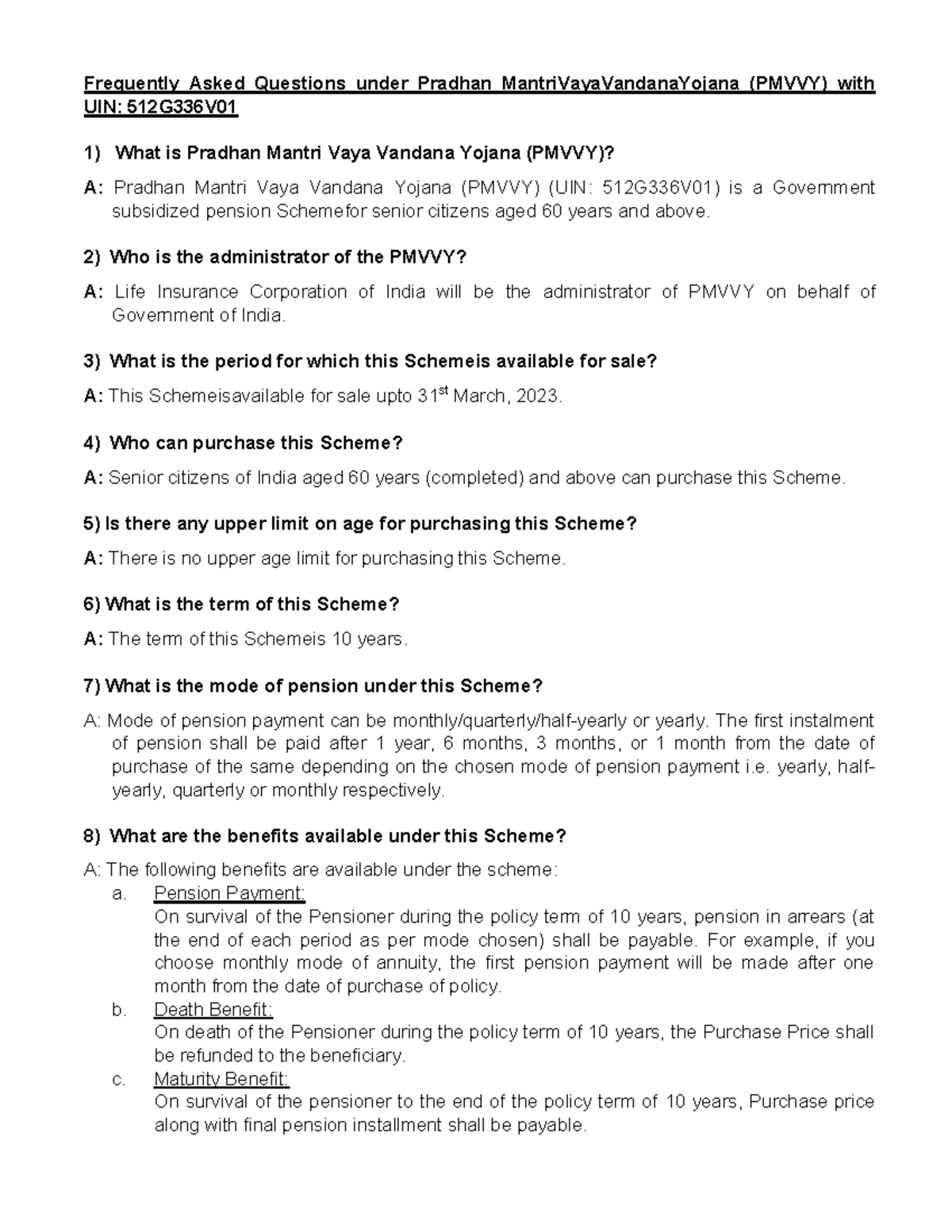 Pmvvy FAQ - operations - Frequently Asked Questions under Pradhan ...