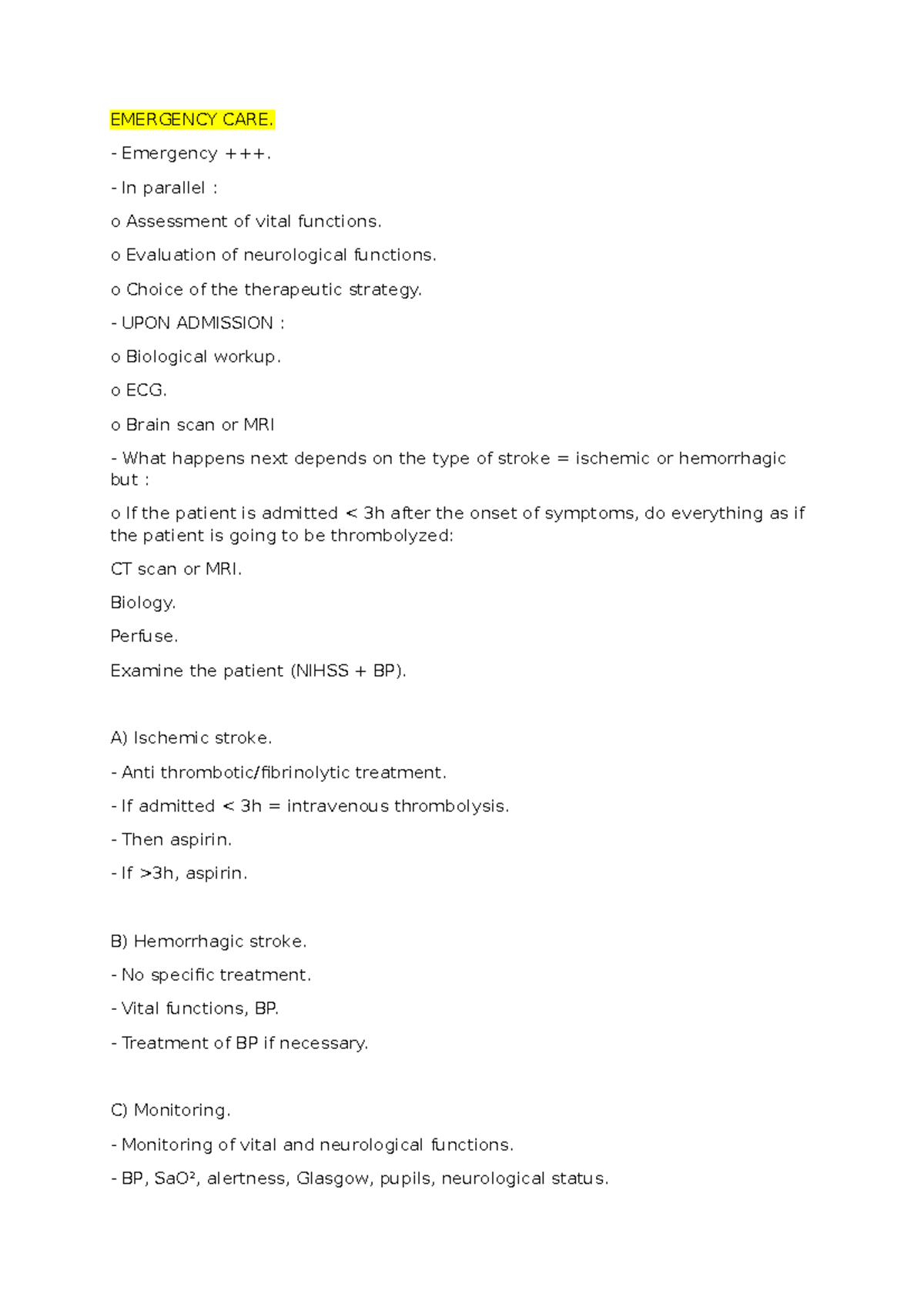 Emergency CARE - Lecture notes Neurology Research - EMERGENCY CARE ...