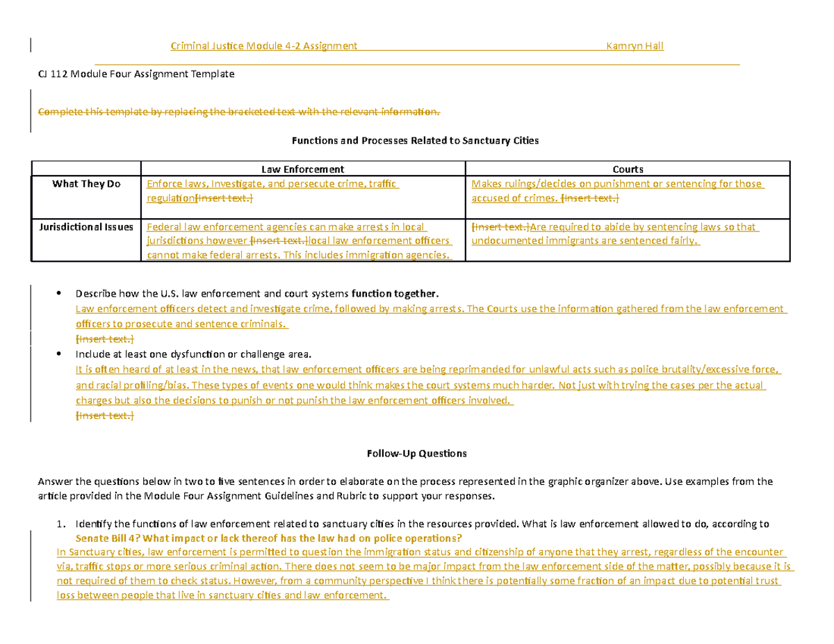 Criminal Justice 4 2 Assigment - Criminal Justice Module 4-2 Assignment Kamryn Hall CJ 112 ...