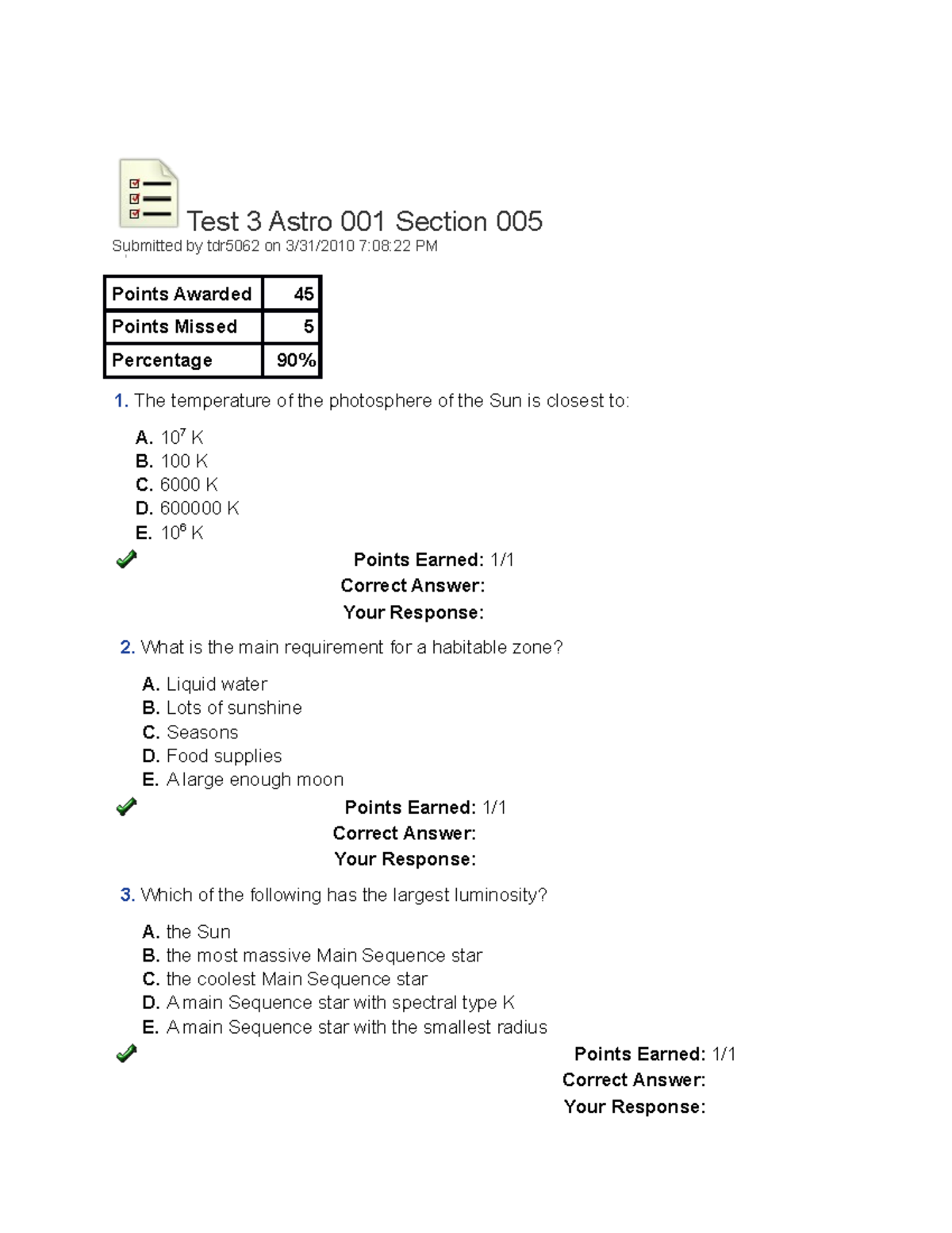 Test 3 Astro 001 Section 005 practice - Test 3 Astro 001 Section 005 ...