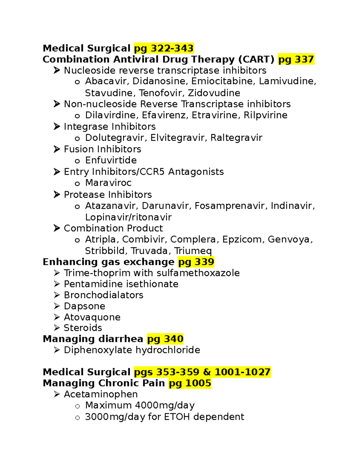 Drug List for Medical Surgical Exam MDC - Medical Surgical pg 322 ...