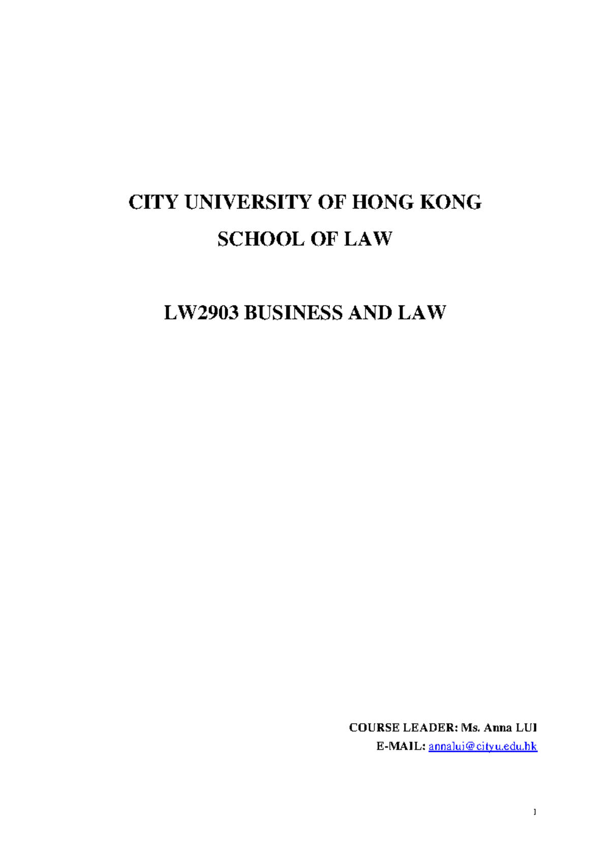 LW2903 Course Manual - SCHOOL OF LAW LW2903 BUSINESS AND LAW COURSE ...