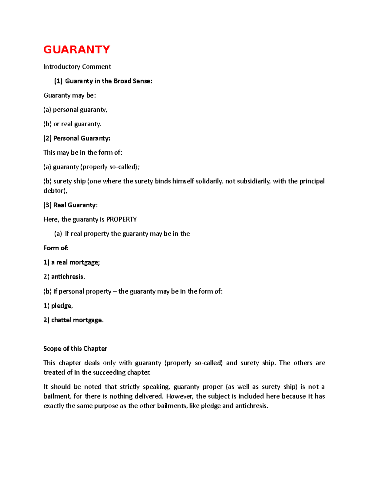 Guaranty - (2) Personal Guaranty: This may be in the form of: (a ...