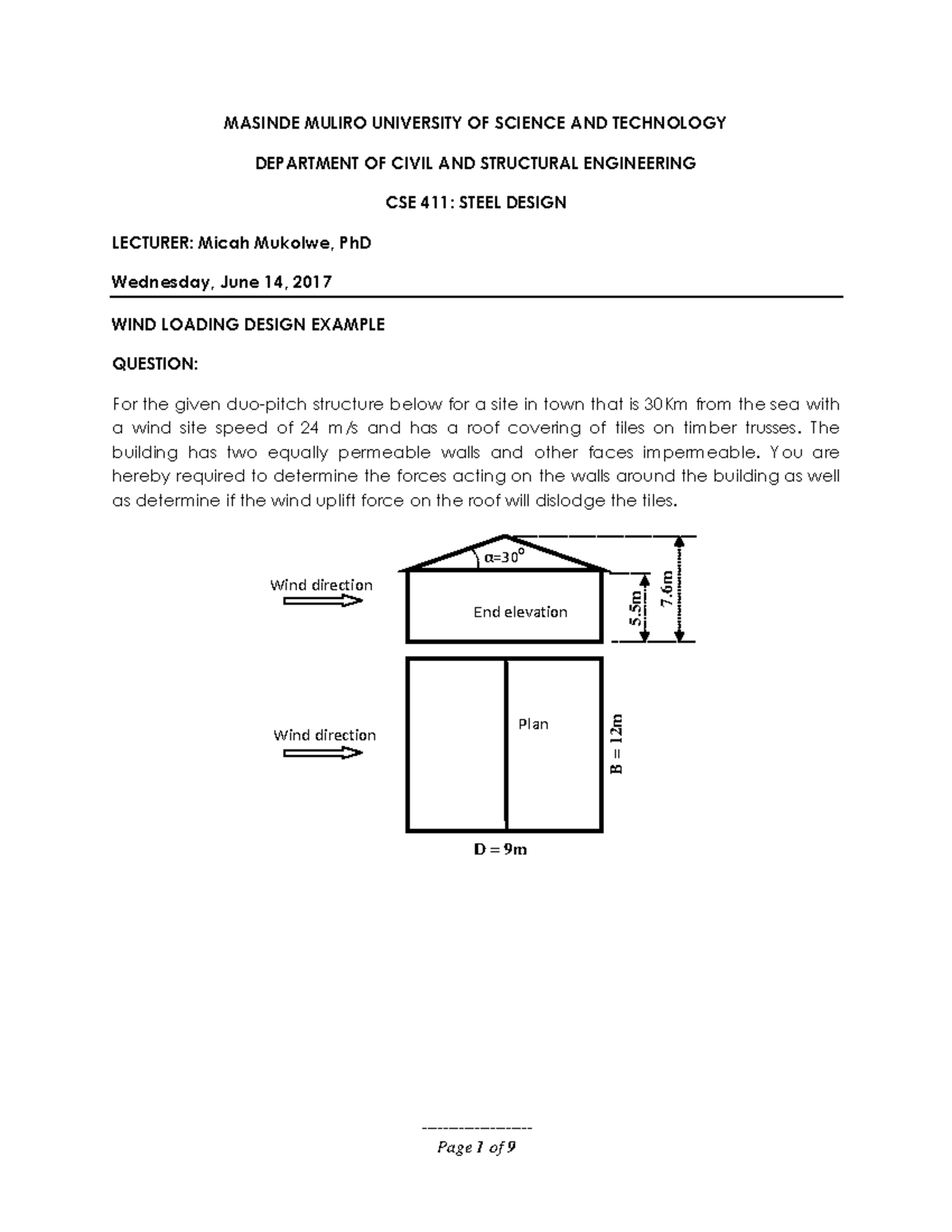 Wind loading design example - MASINDE MULIRO UNIVERSITY OF SCIENCE AND ...