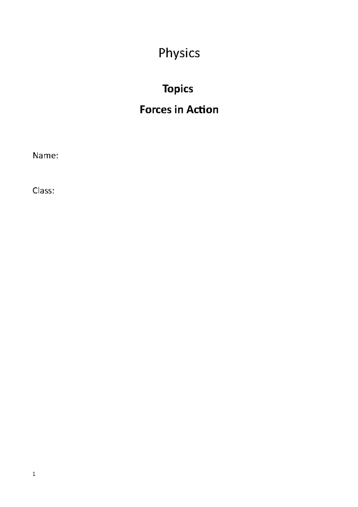 4 Forces in Action workbook - Physics Topics Forces in Action Name ...