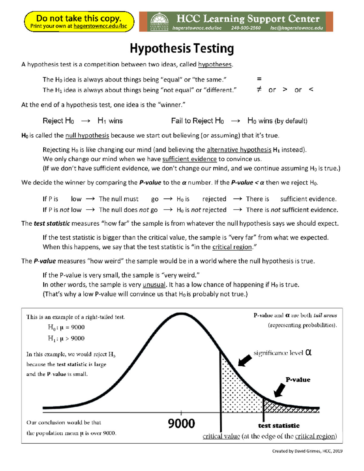 MAT 109 - Hypothesis Testing - Created by David Grimes, HCC, 2019 These ...