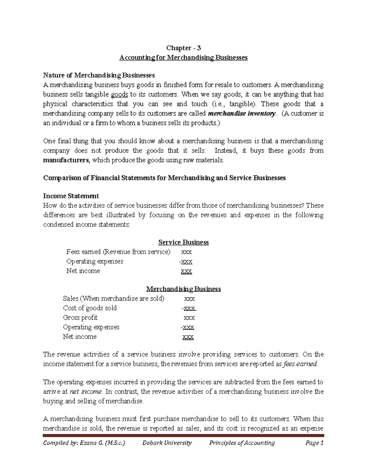 Chapter 3 - lecture note - Chapter - 3 Accounting for Merchandising ...
