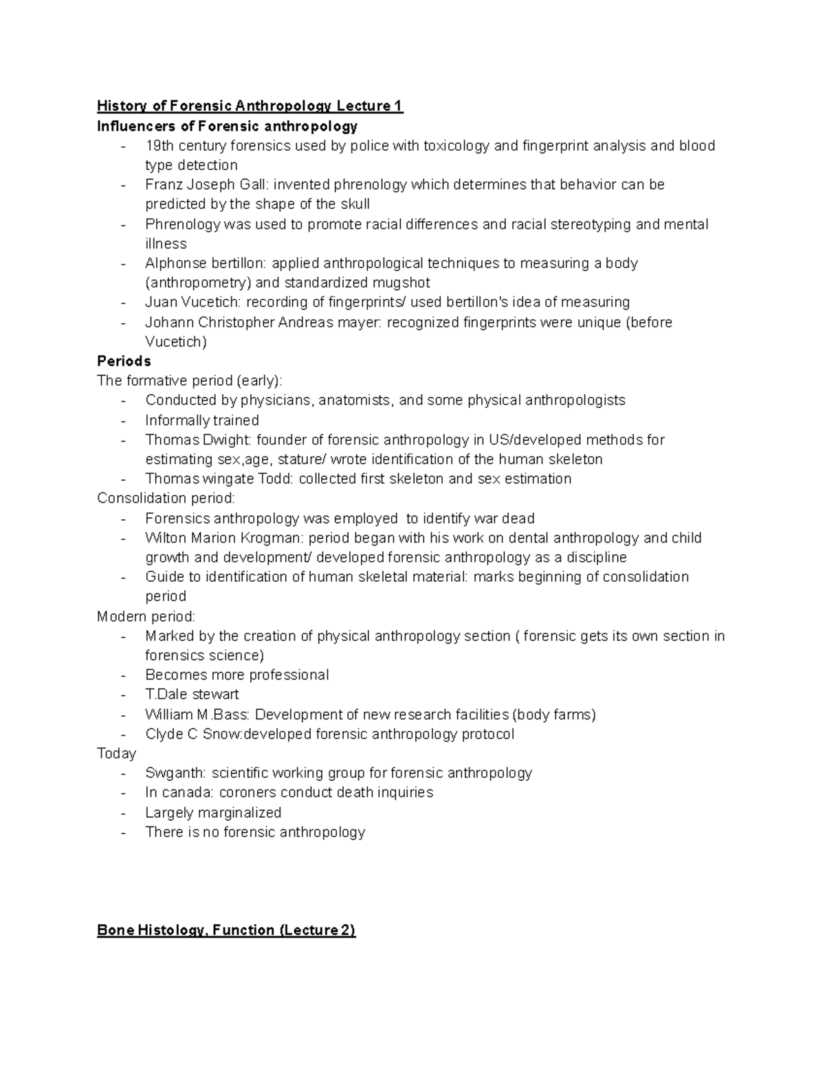 midterm notes and slides - History of Forensic Anthropology Lecture 1 ...