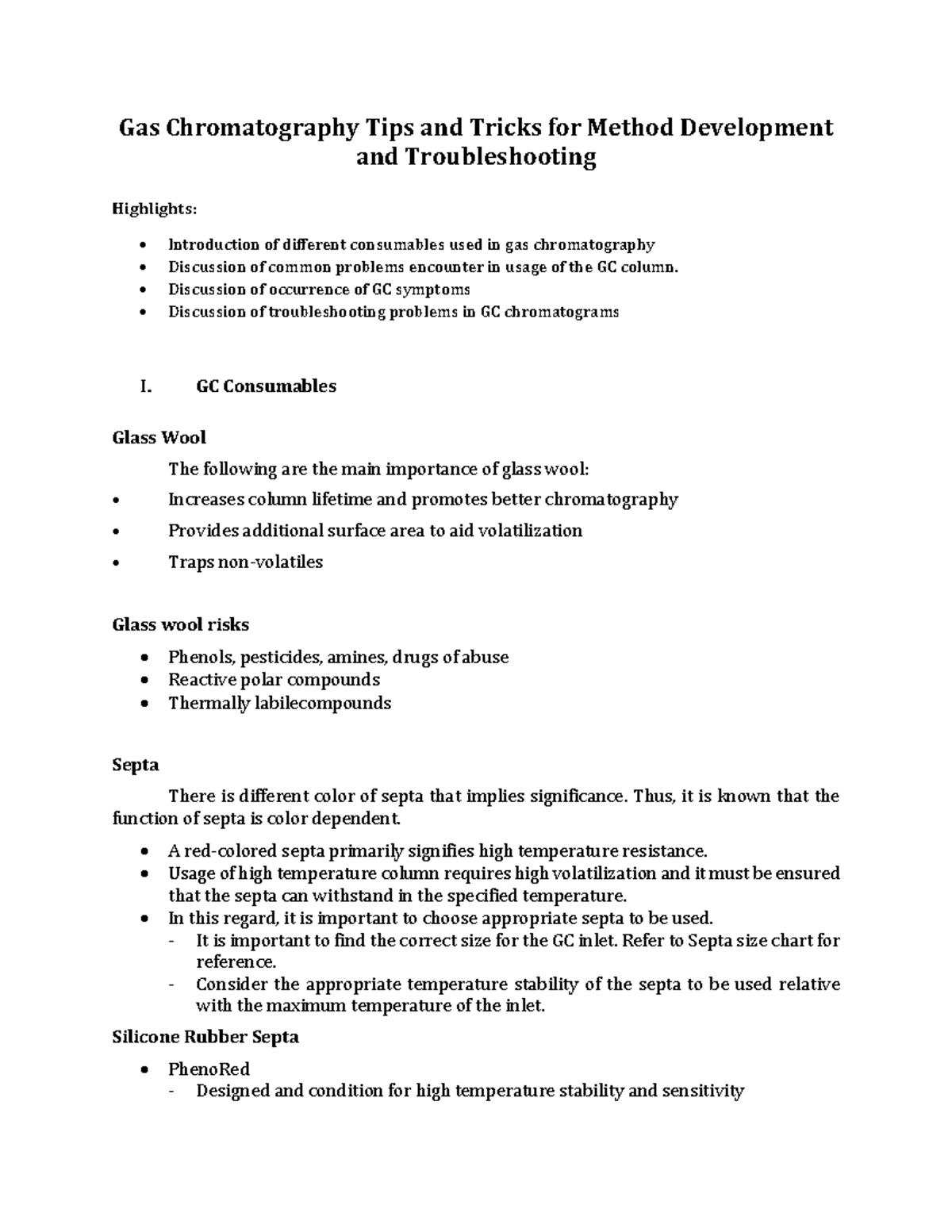 Gas Chromatography Method Development and Troubleshooting - Gas ...