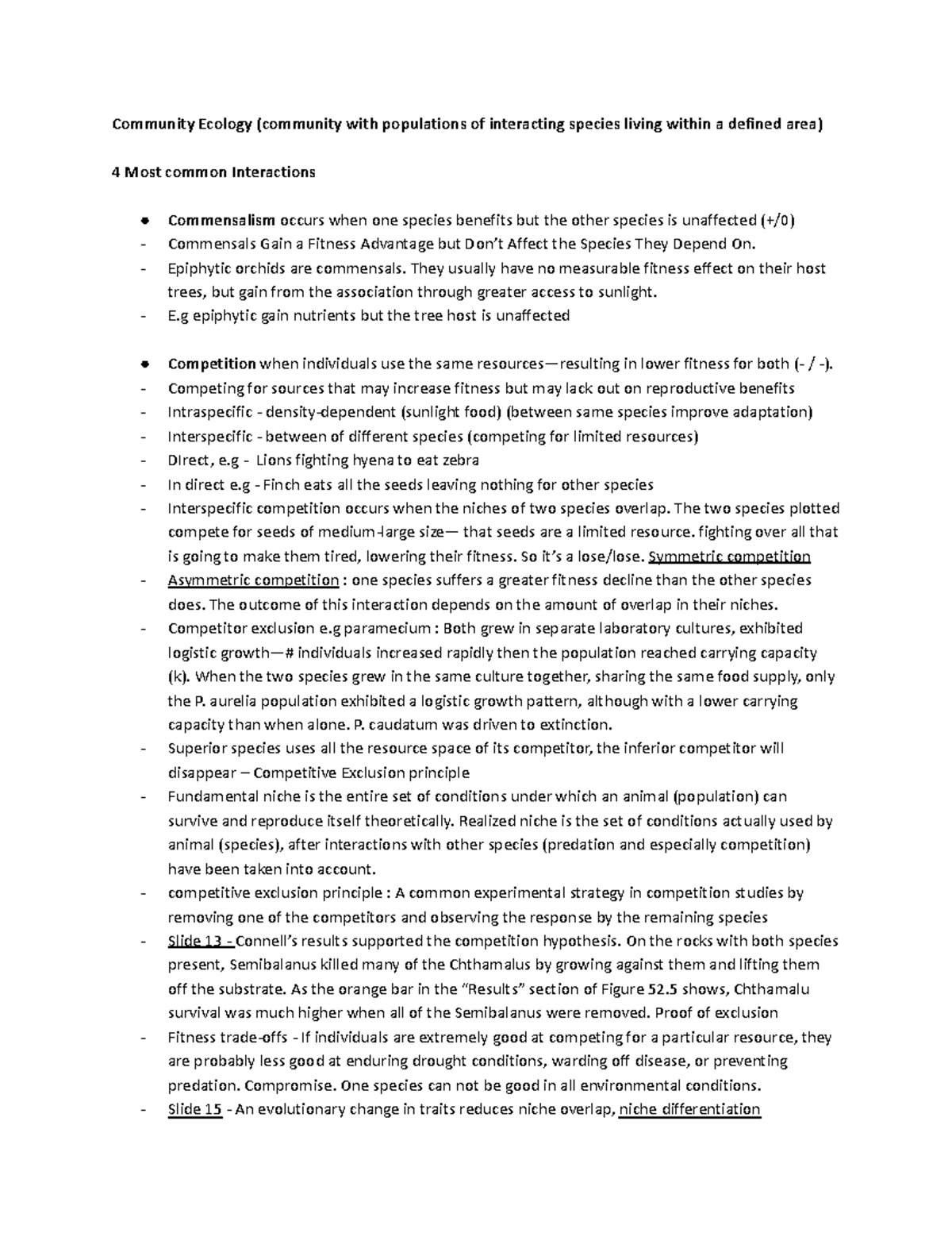 Chapter 52 - Lecture and Textbook notes - Community Ecology (community ...