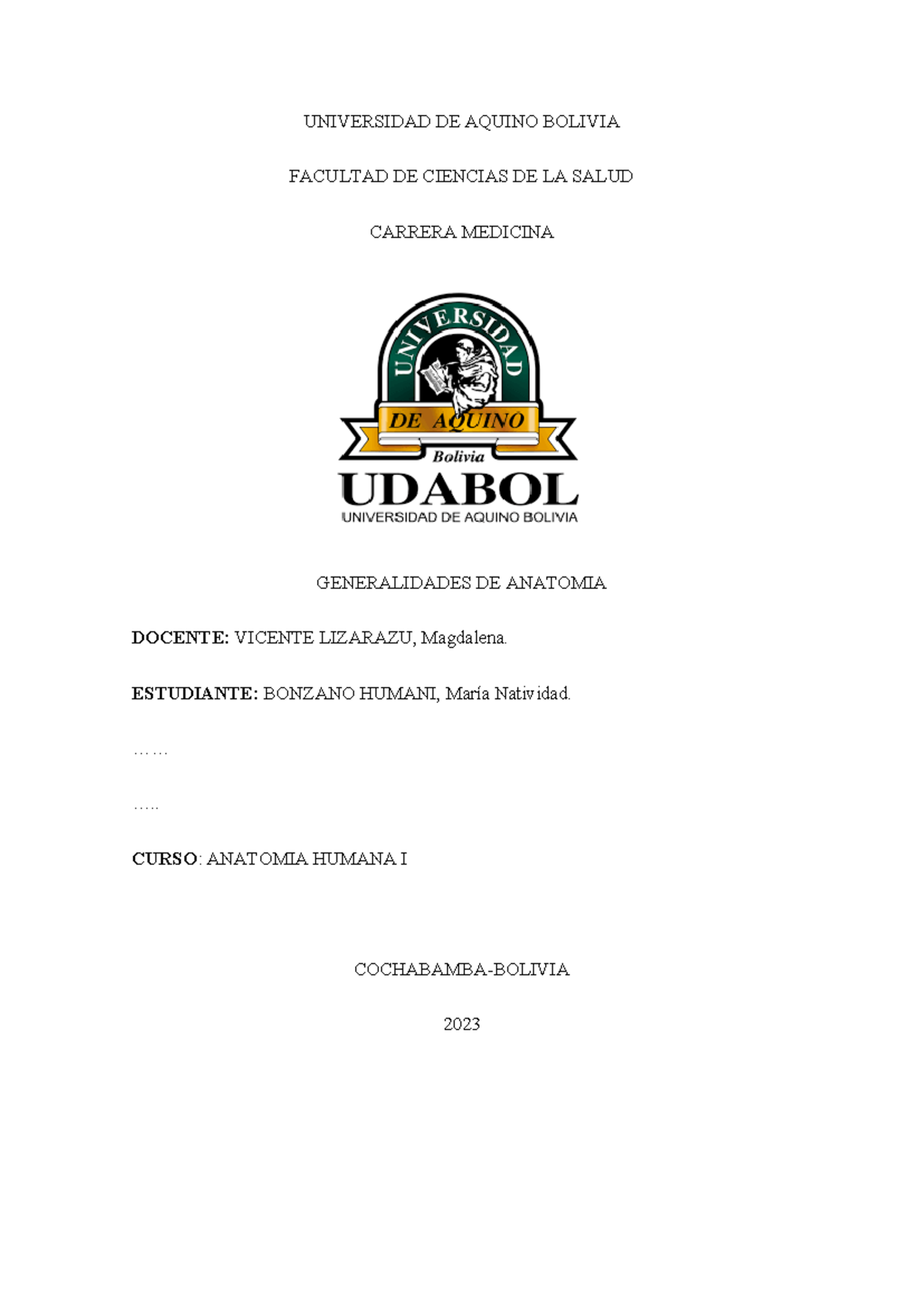 Universidad DE Aquino Bolivia - UNIVERSIDAD DE AQUINO BOLIVIA FACULTAD ...